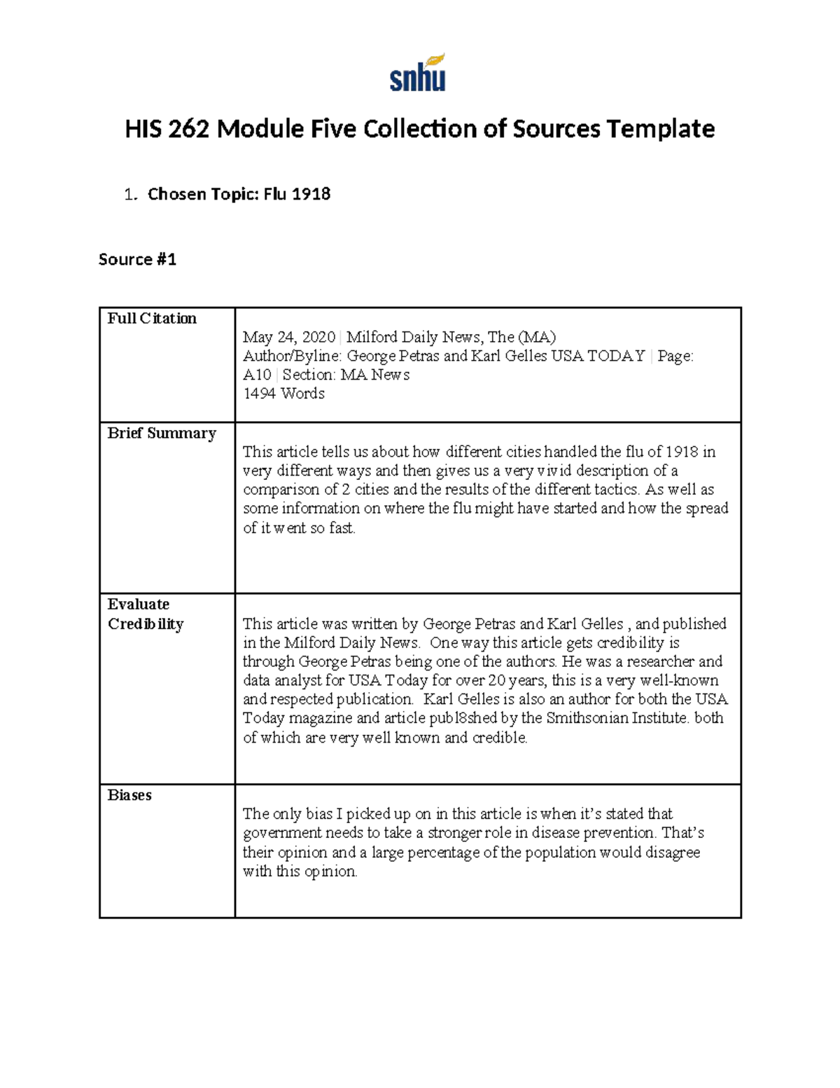 HIS 262 Module Five: Sources on the 1918 Flu Pandemic - Studocu
