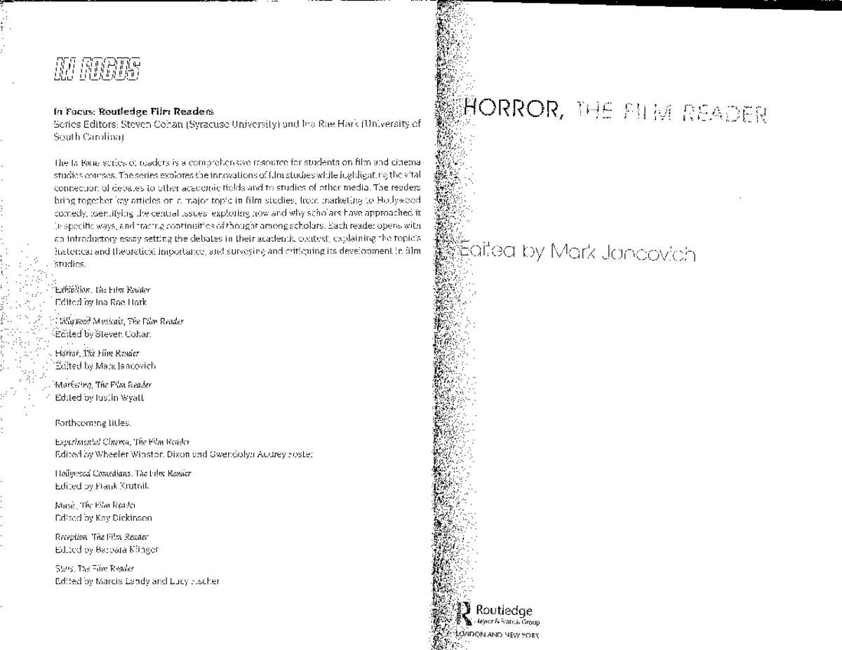 Horror Film Reader: Analyzing the Appeal of the Genre - Studocu