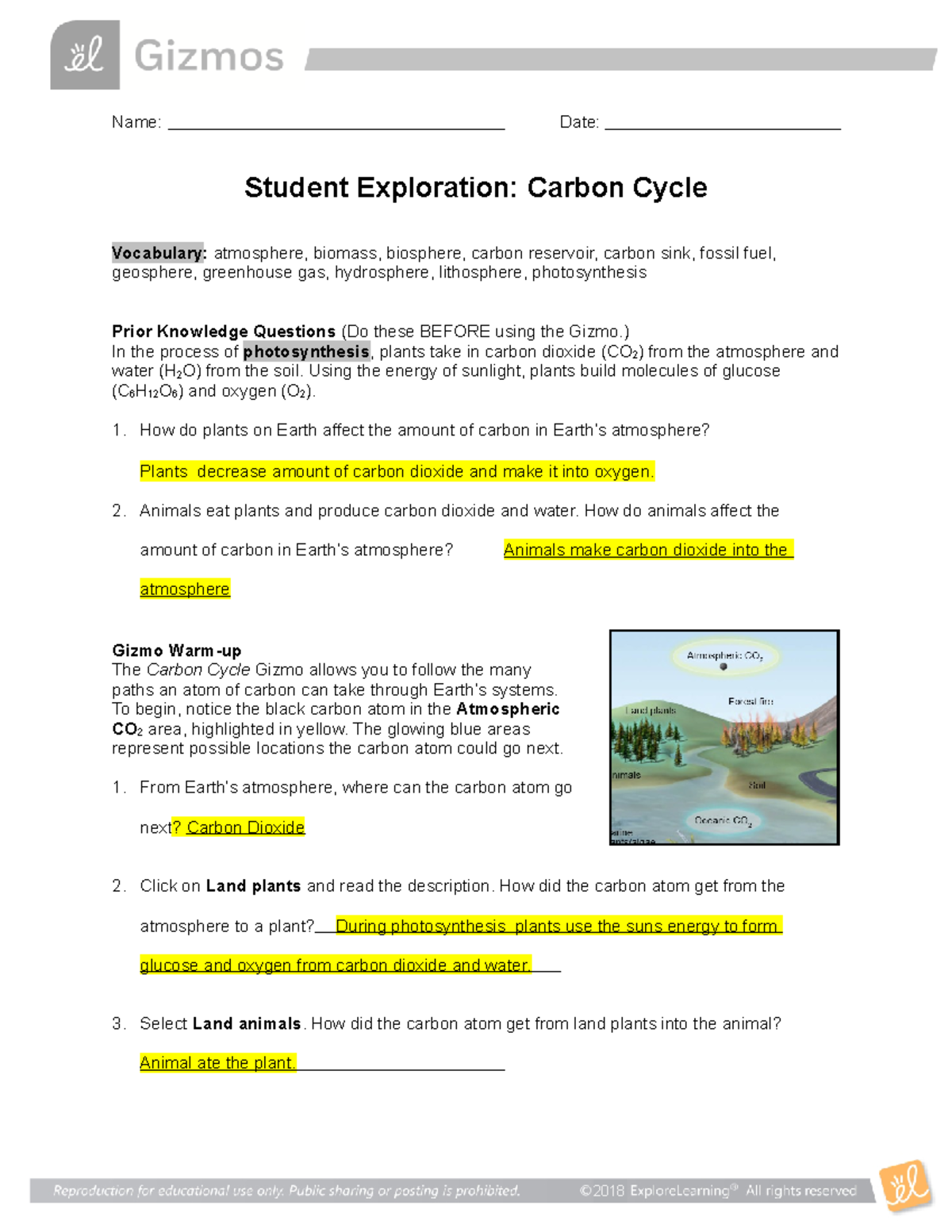 Gizmo Carbon Cycle - Name: Date: Student Exploration: Carbon Cycle ...