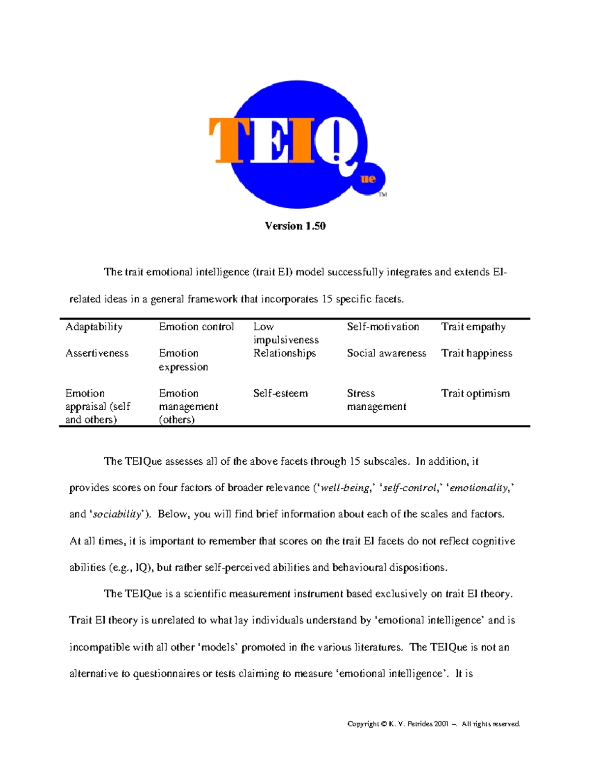 TEIQue Model Interpretations: Understanding Trait Emotional ...