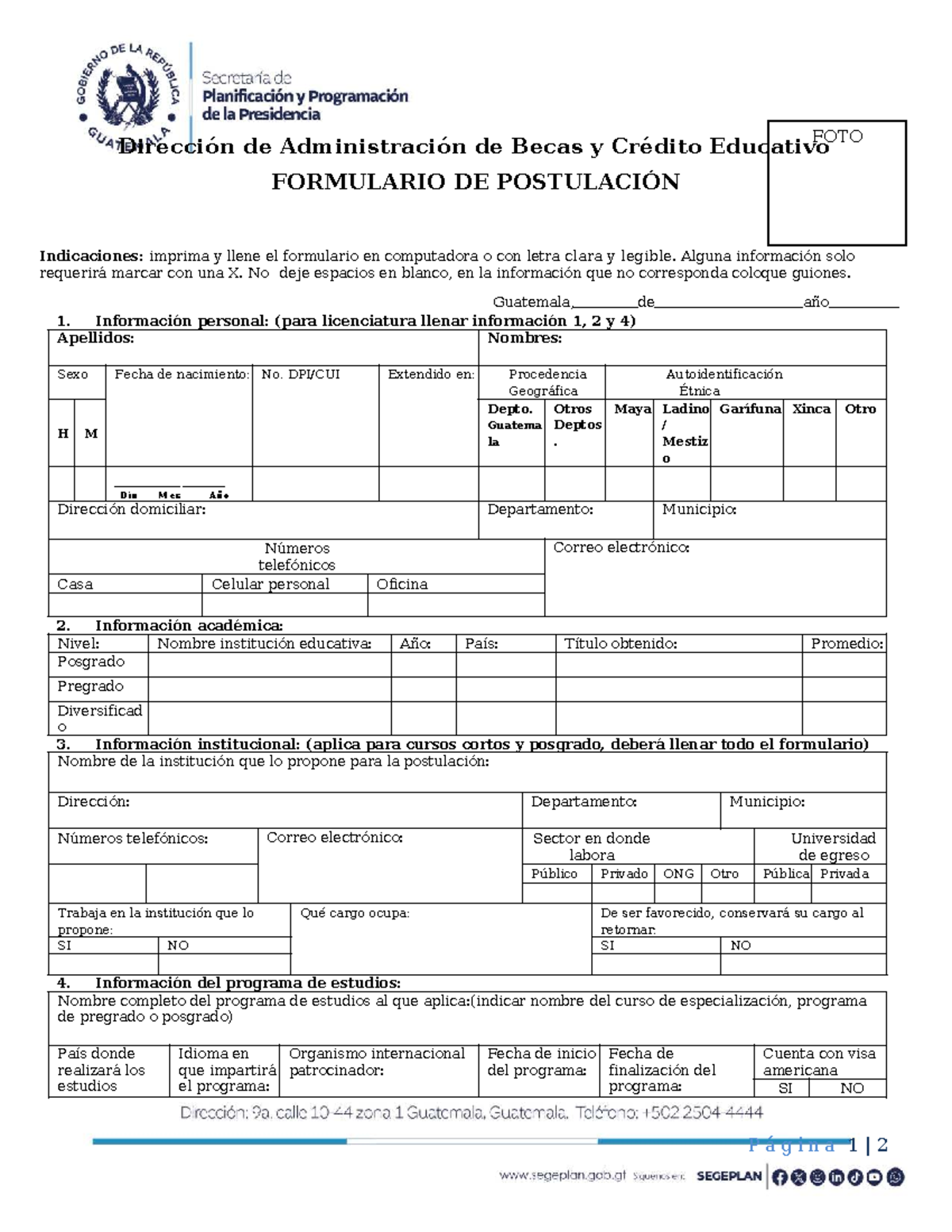 FOTO FORMULARIO DE POSTULACIÓN - Dirección de Becas y Crédito Educativo ...