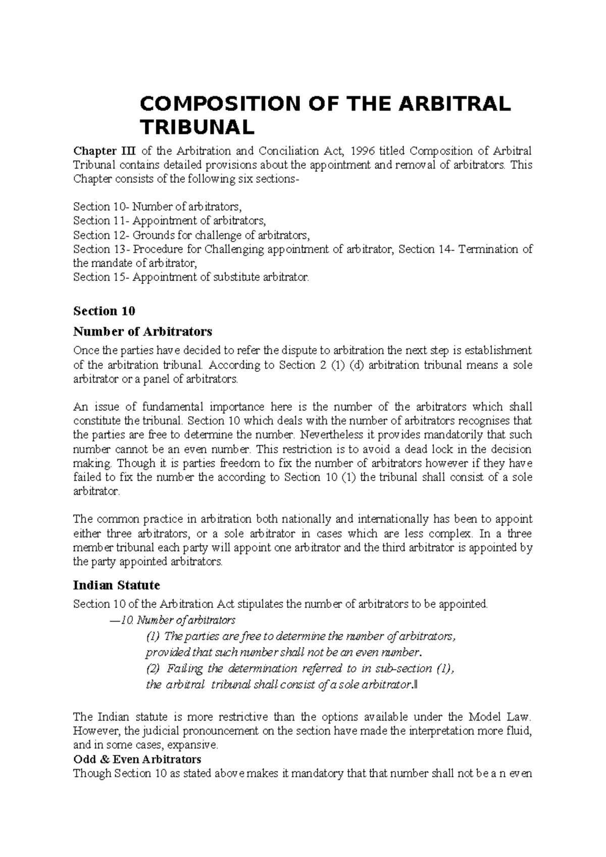 Composition of the Arbitral Tribunal: Insights from the Arbitration Act ...