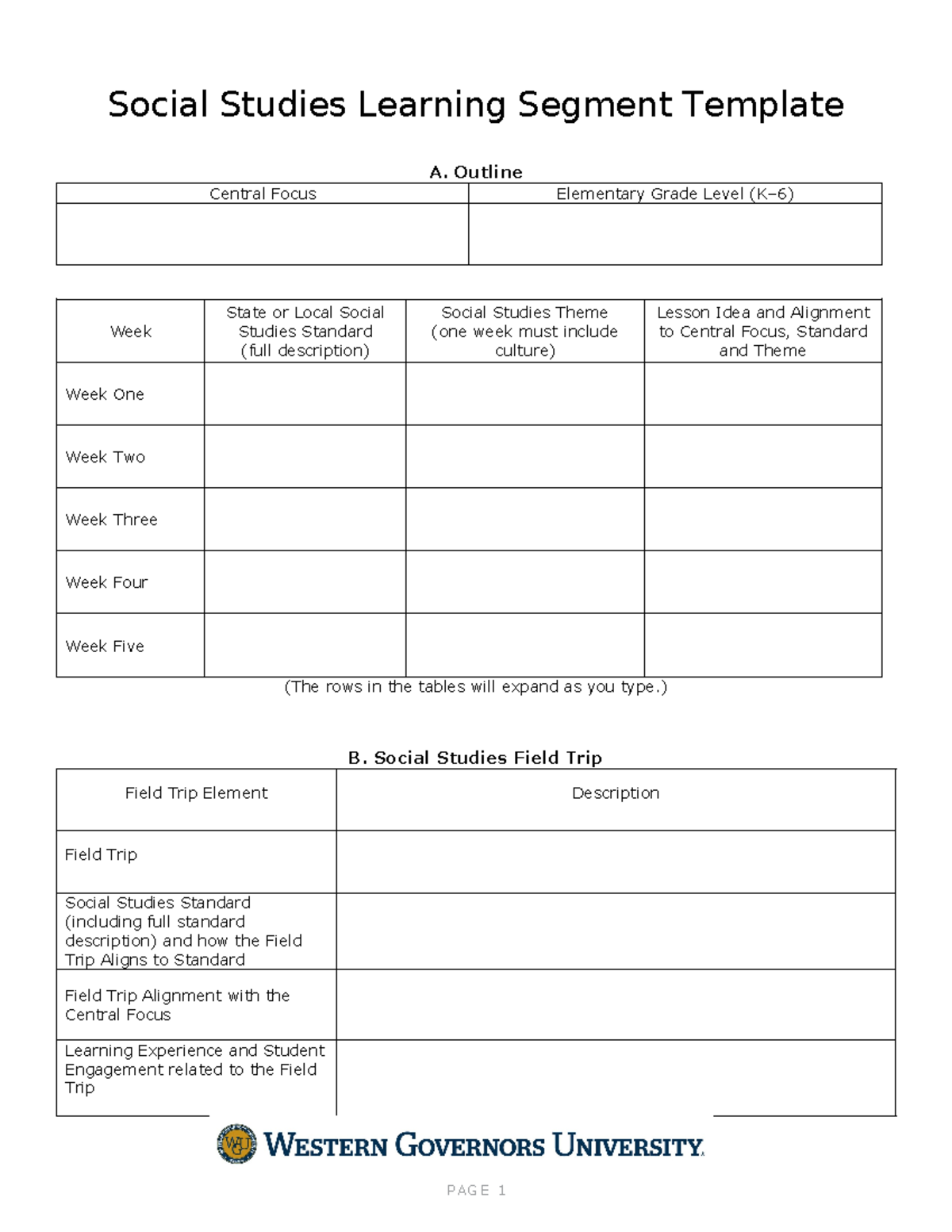 Social Studies Learning Segment Template - Outline Central Focus ...