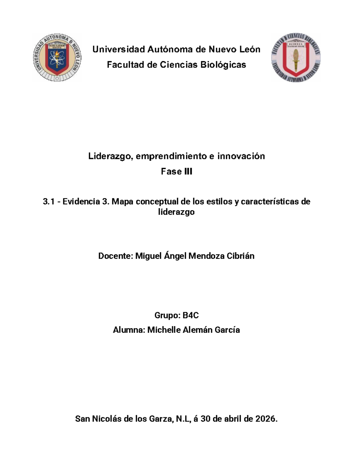 UANL FCB Liderazgo y Emprendimiento: Mapa Conceptual Fase 3.1 - Studocu