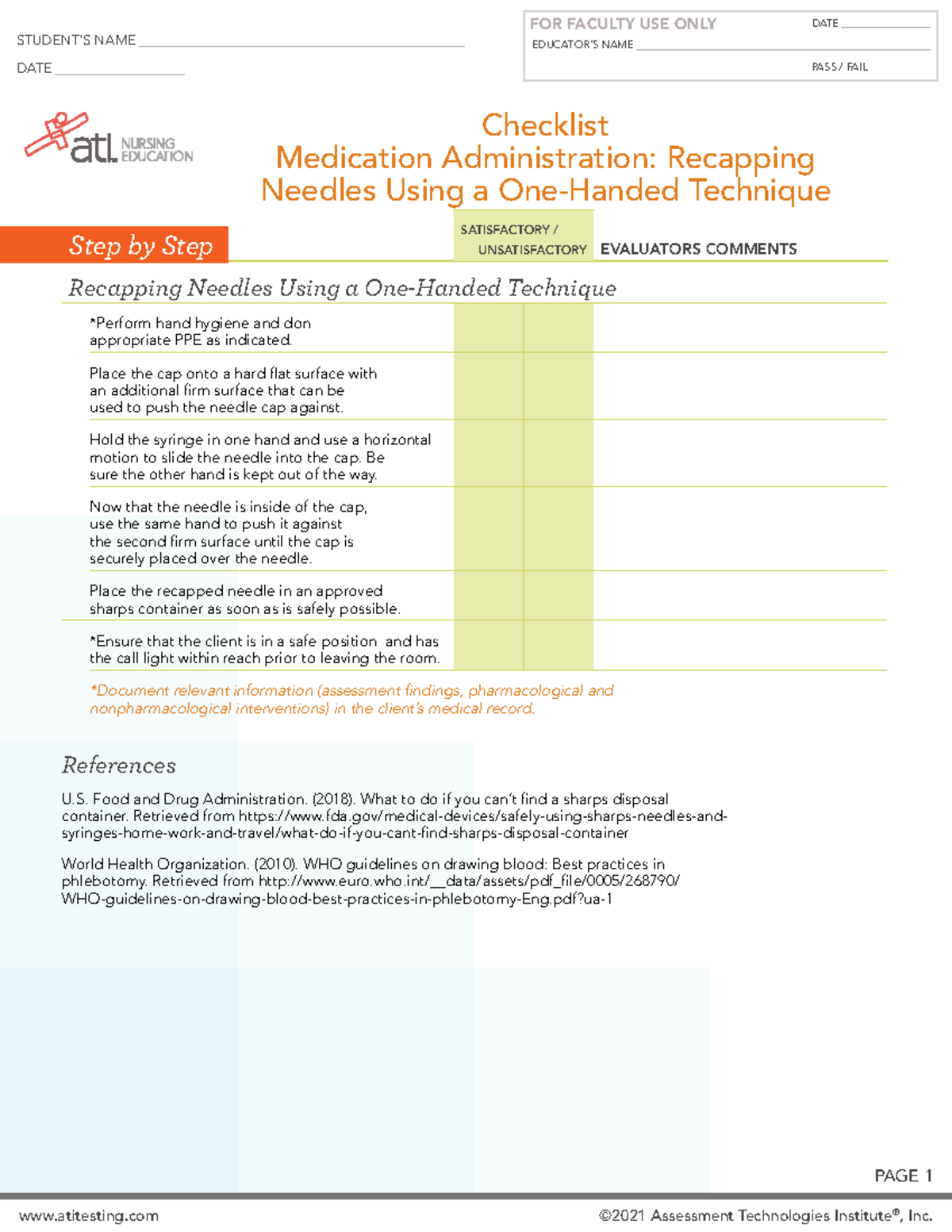 Ati Medication Administration Recapping Needles Using a One-Handed ...