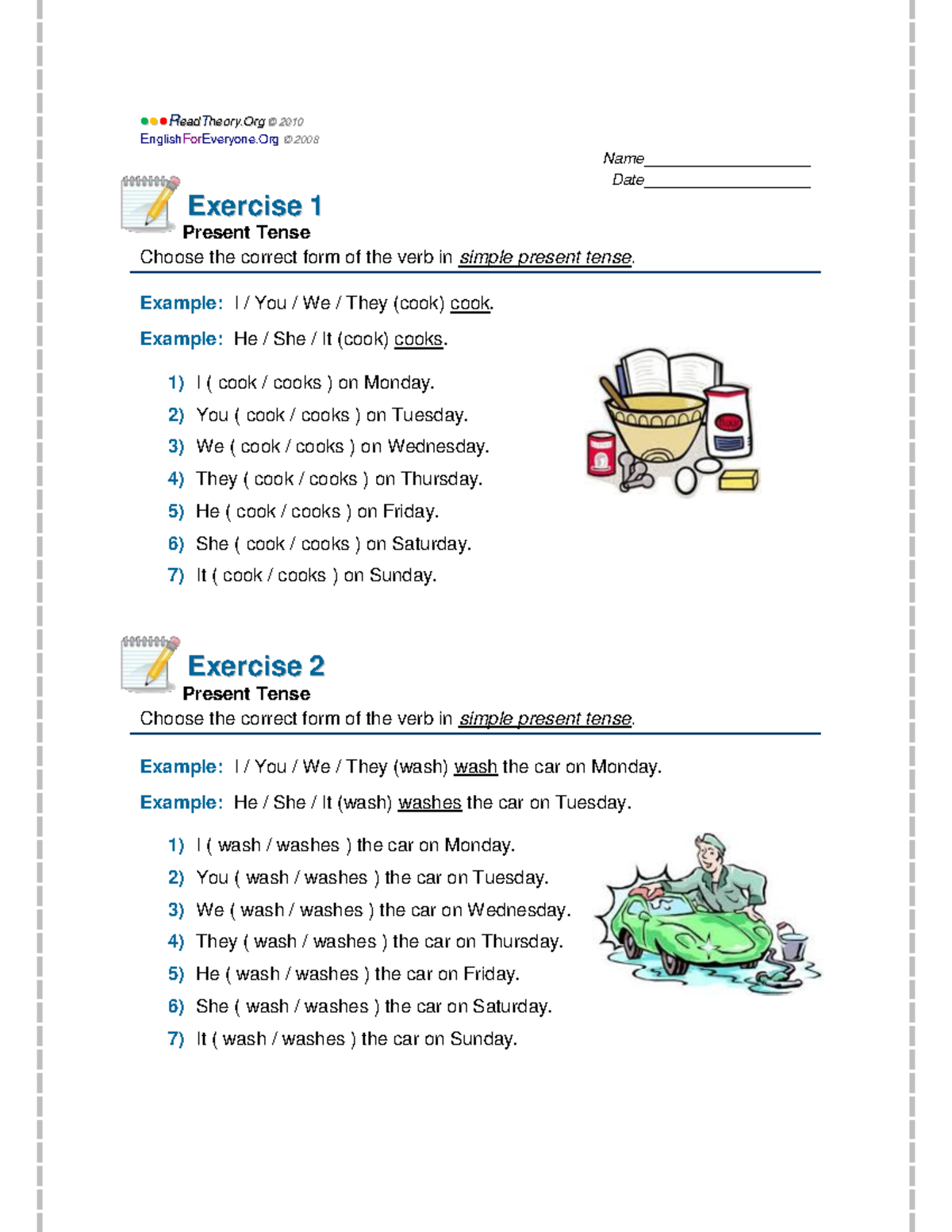 ENG101 Present Tense Exercises 1 & 2: Simple Present Verbs - Studocu