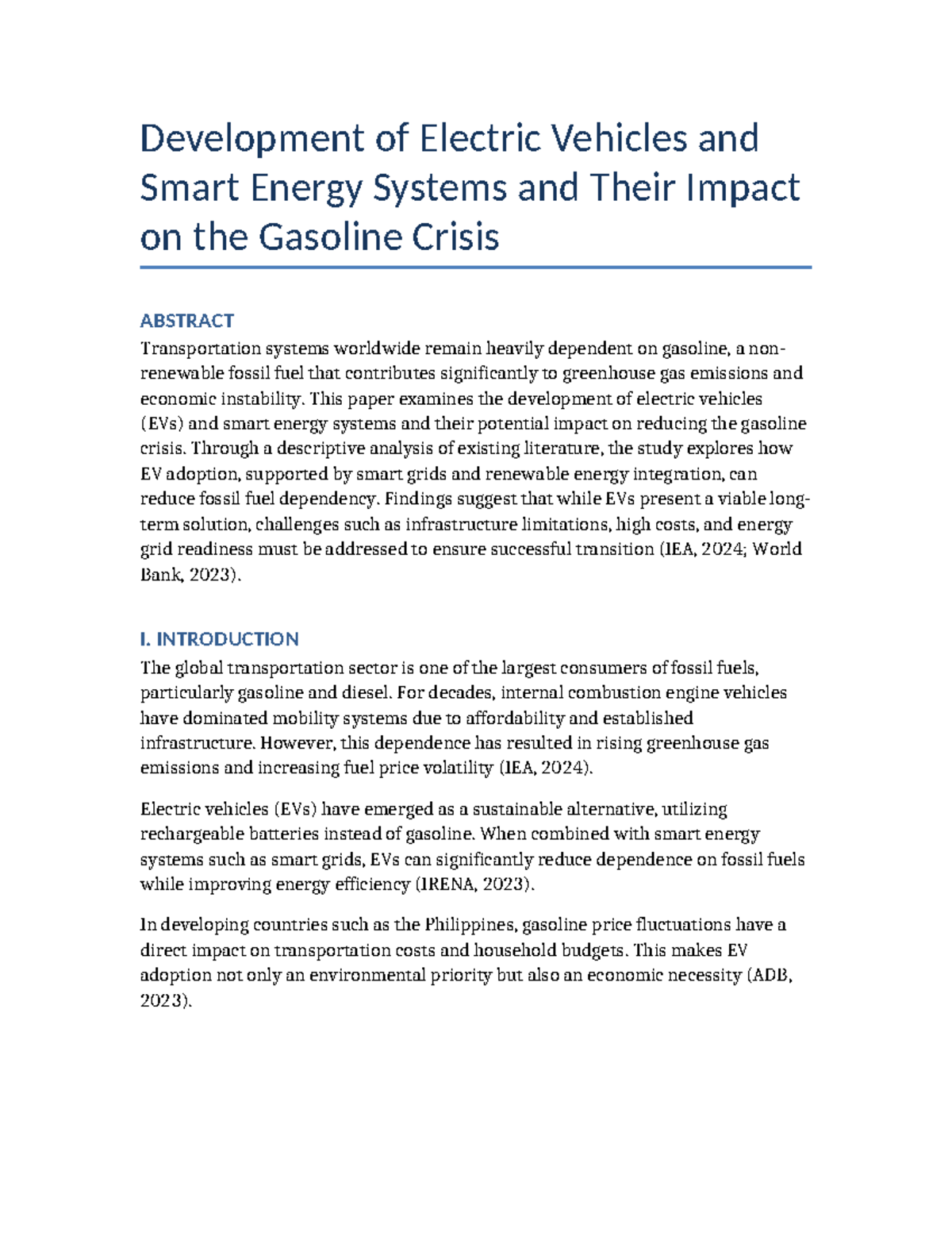 Expanded Seminar Paper on Electric Vehicles & Smart Energy Systems (EVS ...