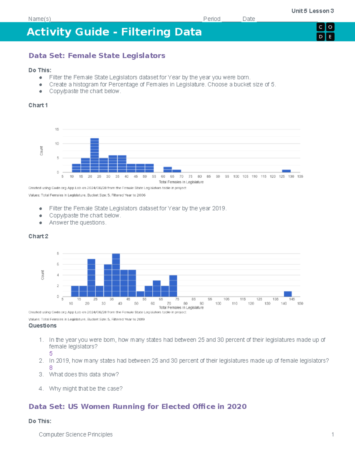 Activity Guide - Filtering Data - Unit 5 Lesson 3 - Unit 5 Lesson 3 - Studocu