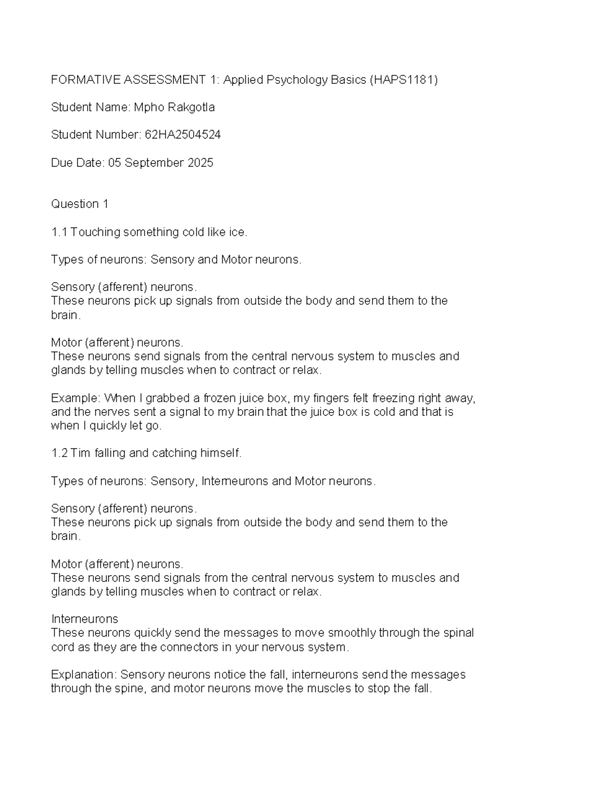 Formative Assessment 1: Understanding Applied Psychology Basics ...