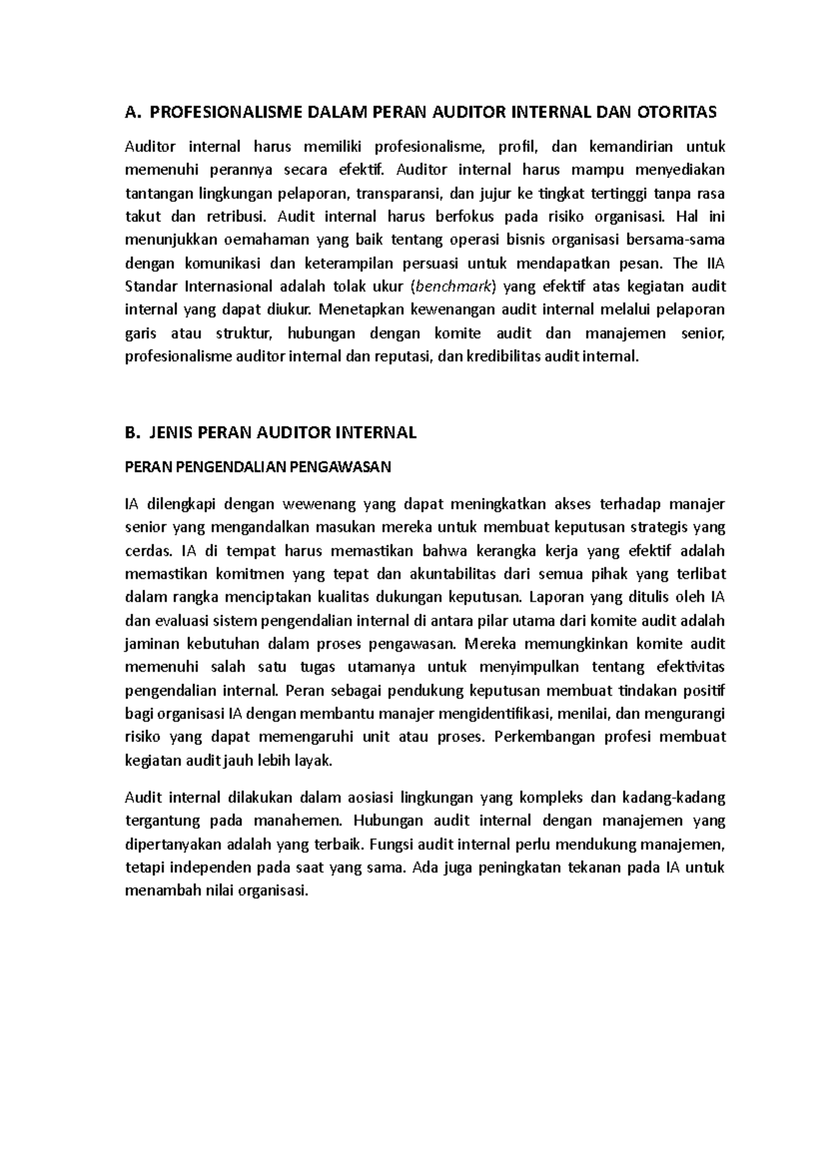 Profesionalisme Peran Auditor Internal dan Otoritas dalam Audit - Studocu