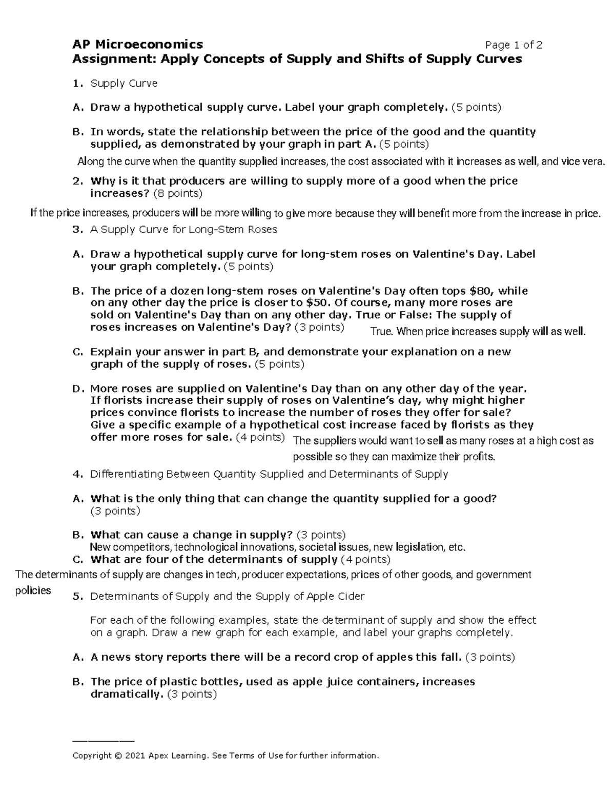AP Microeconomics - Supply Curve Analysis Practice Assignment - Studocu