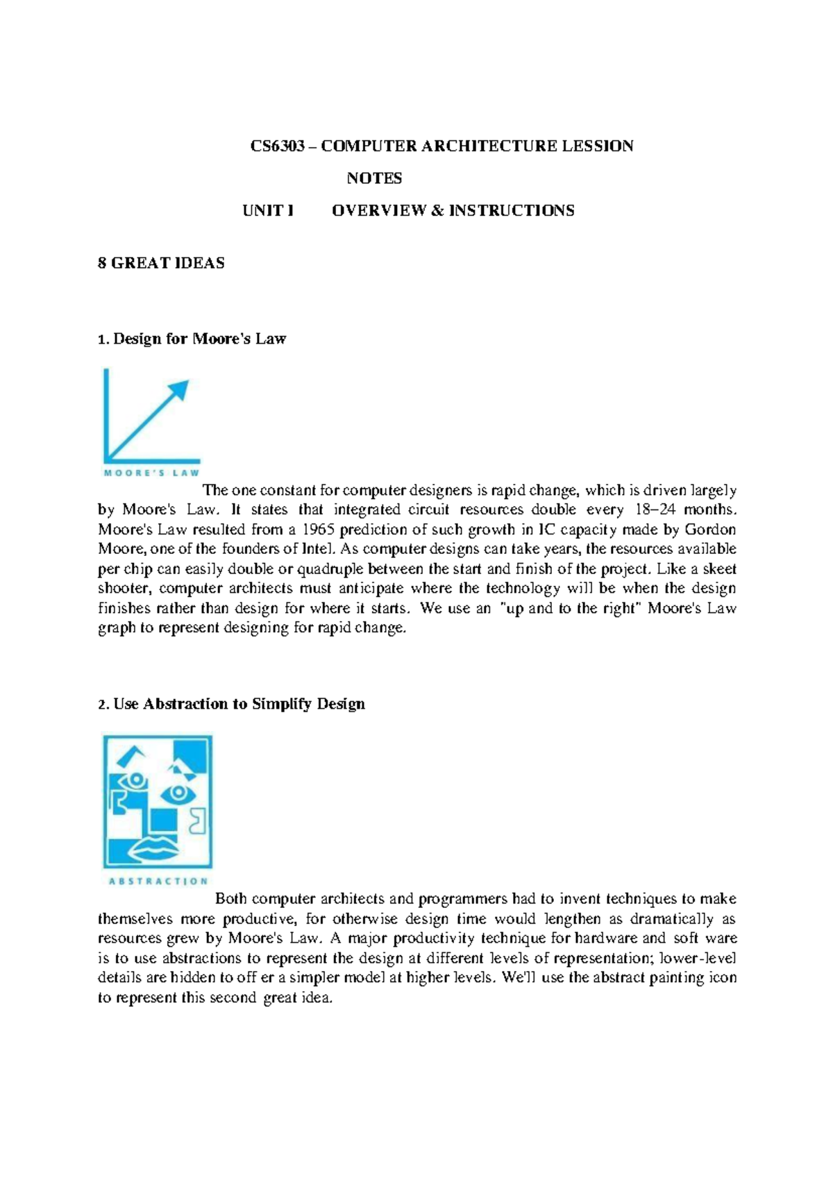 CS6303 COMPUTER ARCHITECTURE UNIT I LECTURE NOTES OVERVIEW - Studocu