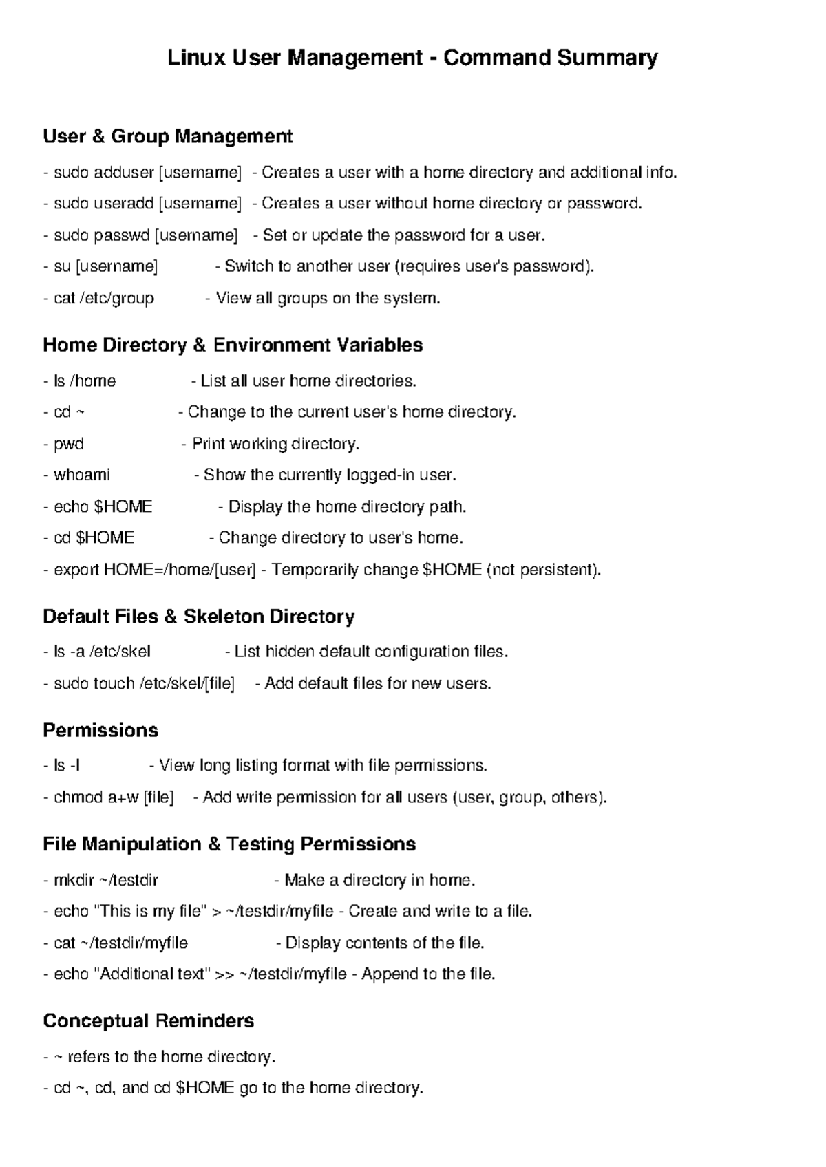 Linux User Management Command Summary: Key Commands & Usage - Studocu