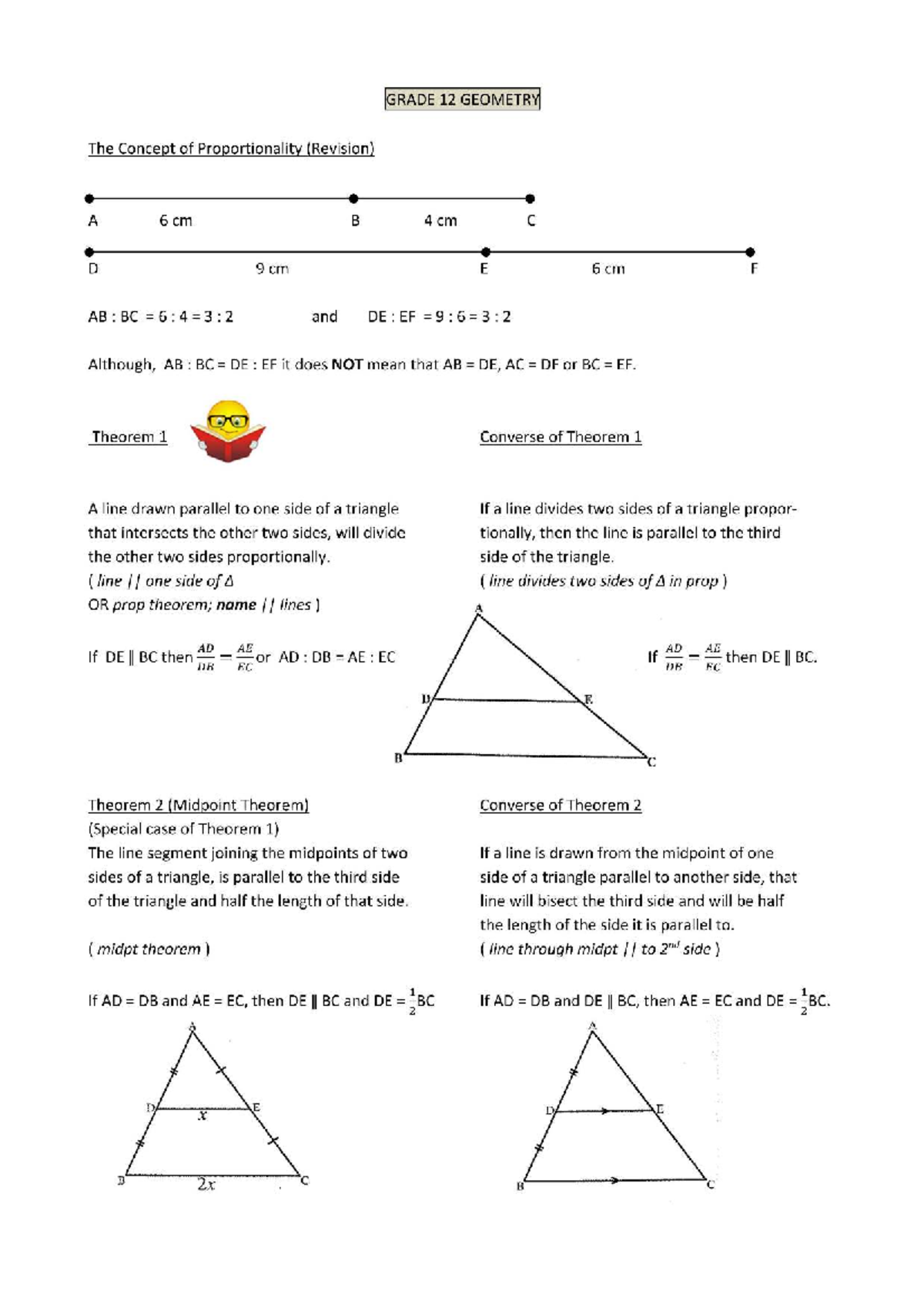 GRADE 12 GEOMETRY: Proportionality Concepts and Theorems Revision - Studocu