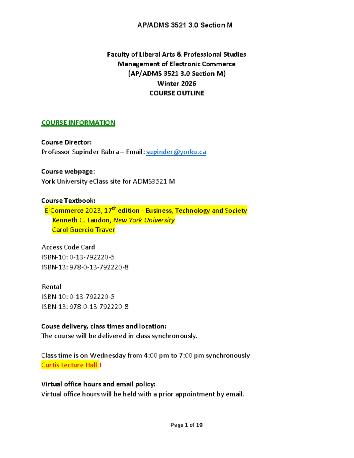 ADMS 3521 3.0 Section M Winter 2026 Course Outline and Details - Studocu