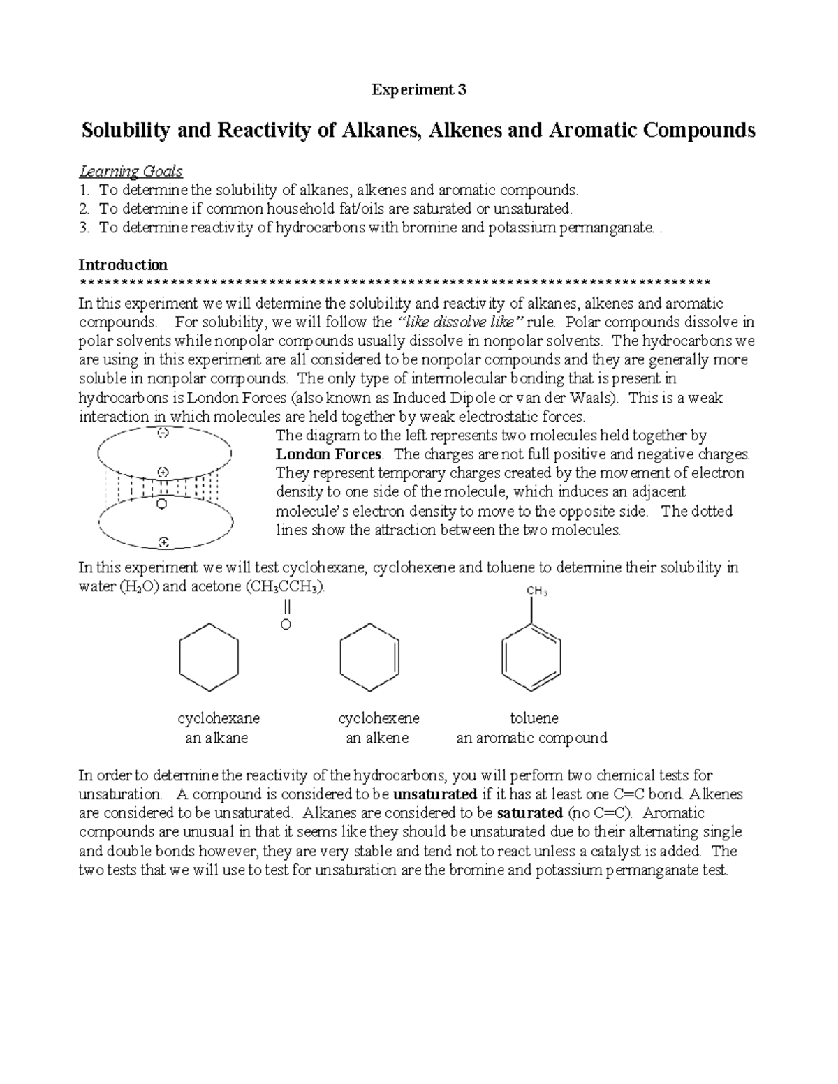 Experiment 3: Solubility & Reactivity of Alkanes/Alkenes in Chem Lab ...