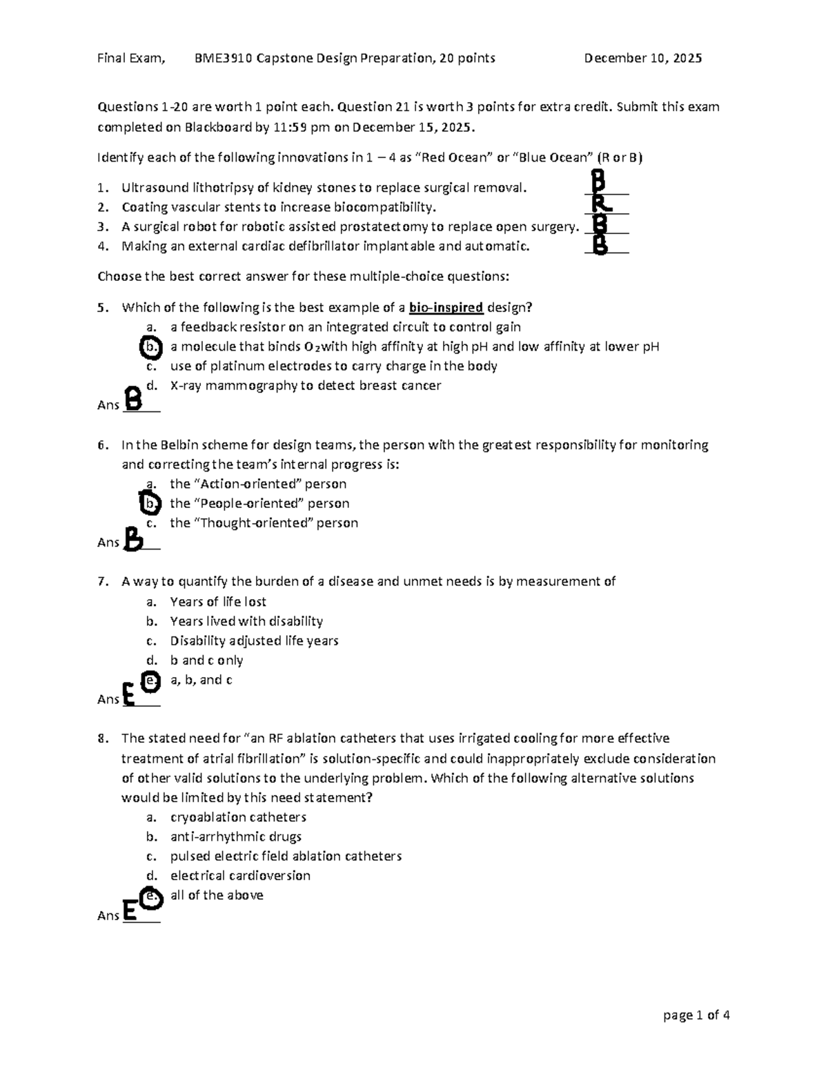 Final Exam Study Guide for BME3910 Capstone Design - Studocu