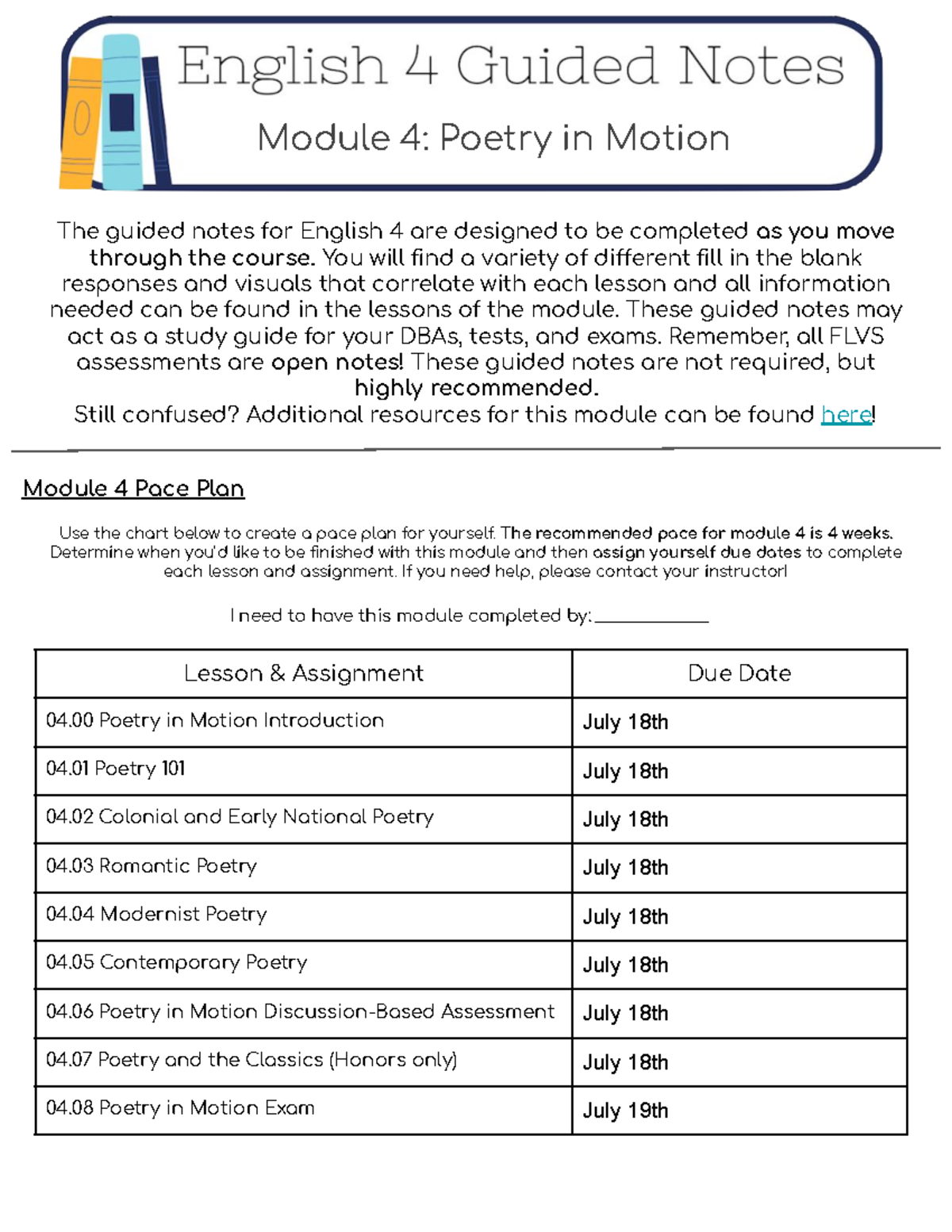 English 4 Module 4: Guided Notes on Poetry in Motion V25 - Studocu