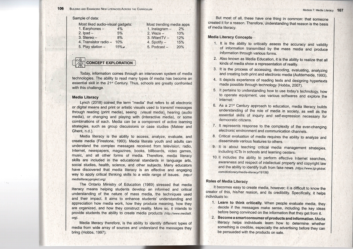 Media Literacy educ 130 - 106 BUILDING AND ENHANCING NEW LITERACIES ACROSS THE CURRICULUM Module ...