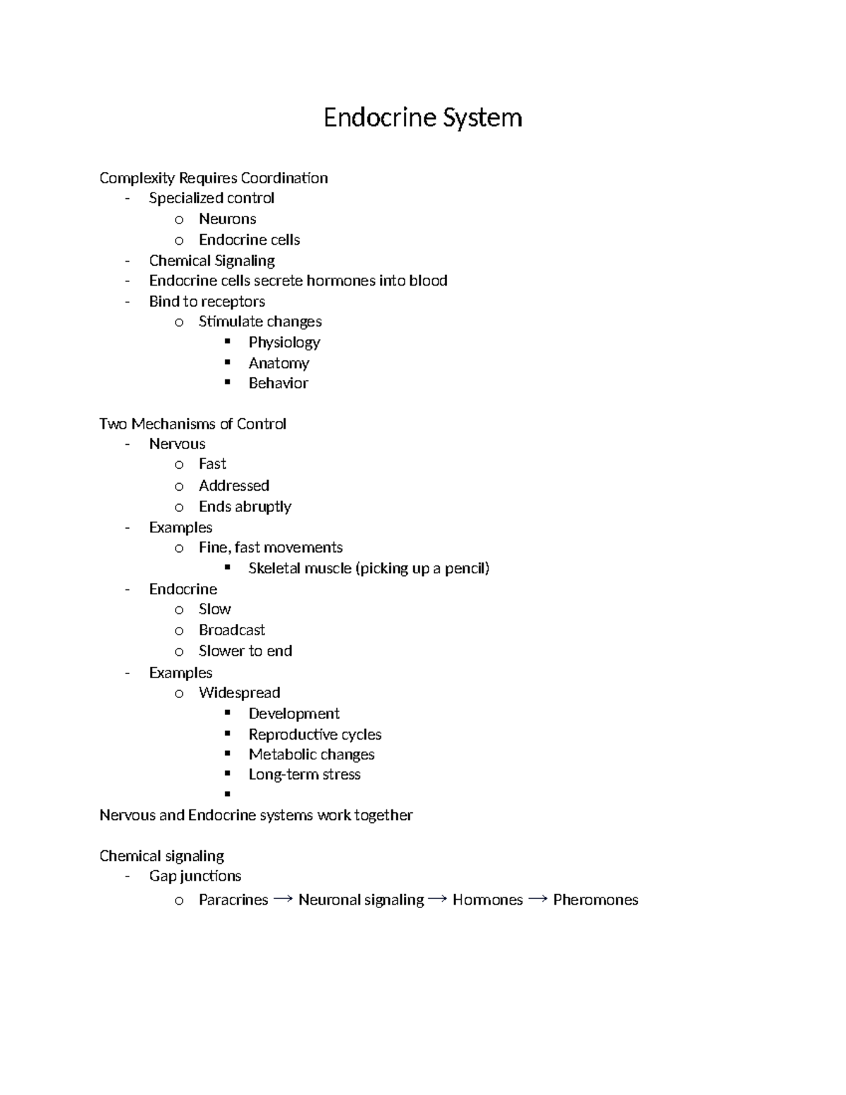 Endocrine System - Practice Worksheet (BIO 101) - Studocu