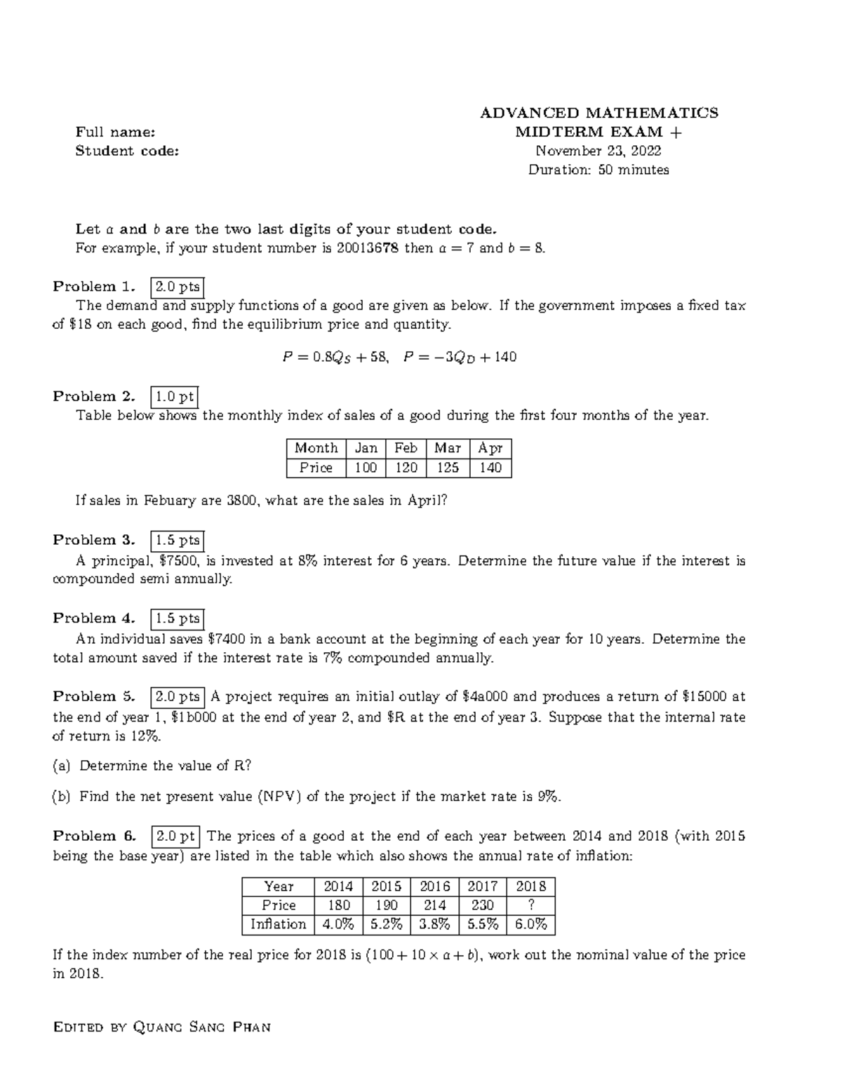 ADVANCED MATHEMATICS (MATH 101) MIDTERM EXAM - Nov 23, 2022 - Studocu