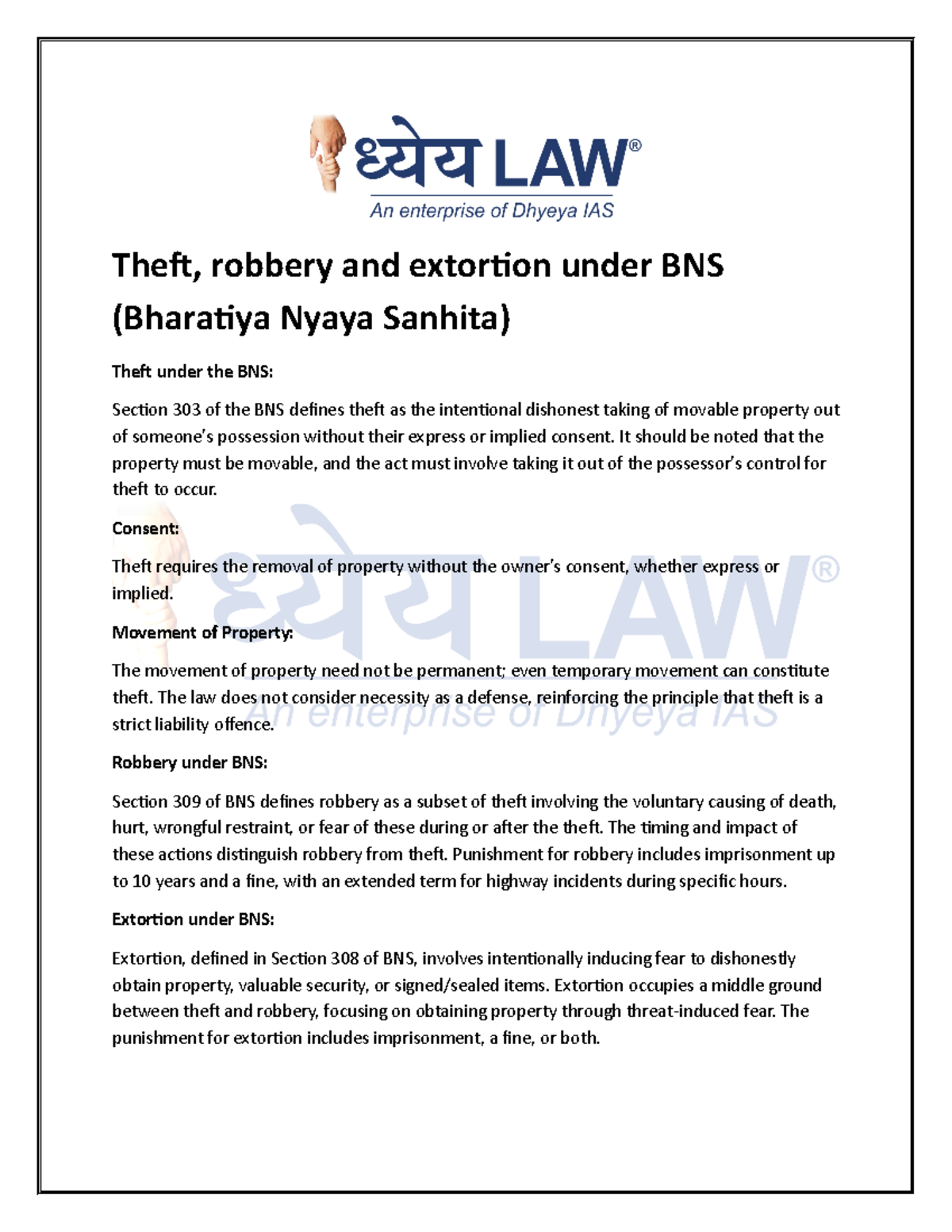 Theft, Robbery, and Extortion Under BNS: Key Legal Insights and Cases ...