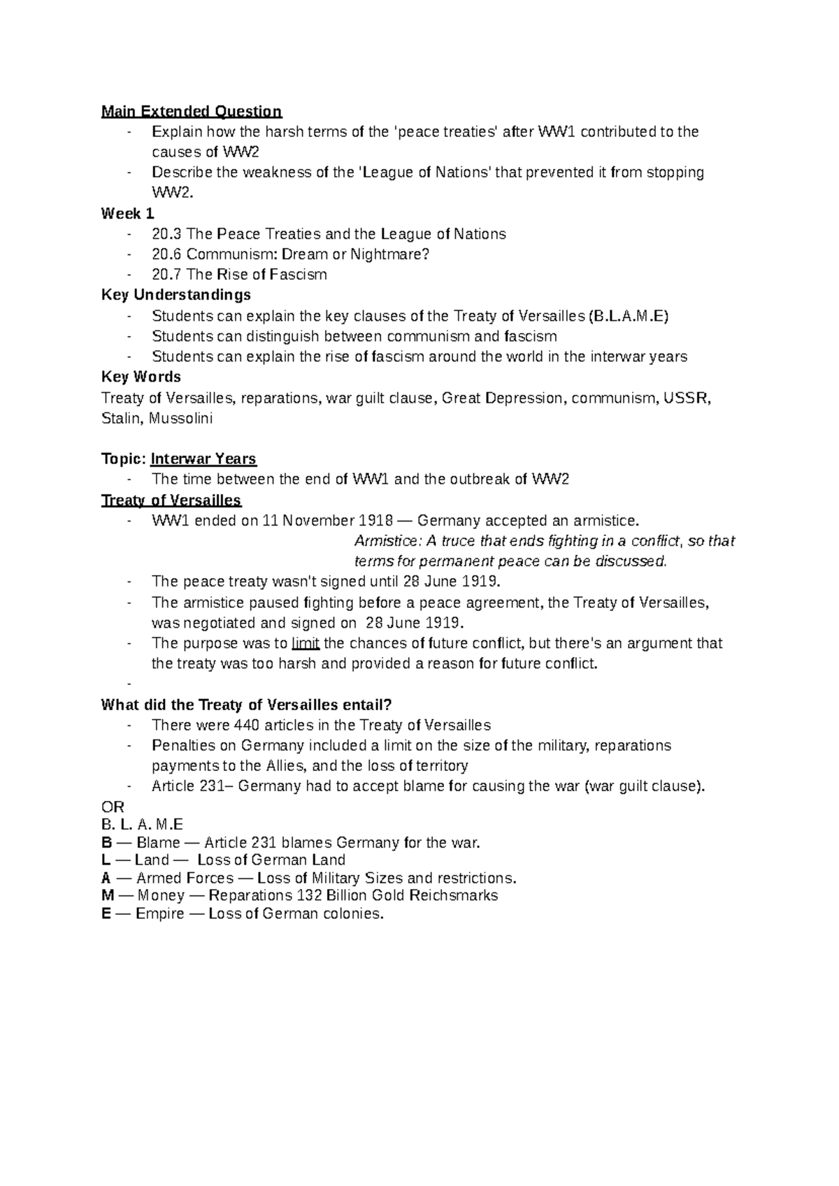 InterWar Years + World War 2 - Main Extended Question - Explain how the ...