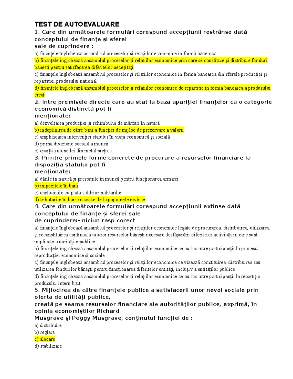 396496148 125997755 Grile Finante An2 Feaa Iasi - TEST DE AUTOEVALUARE ...