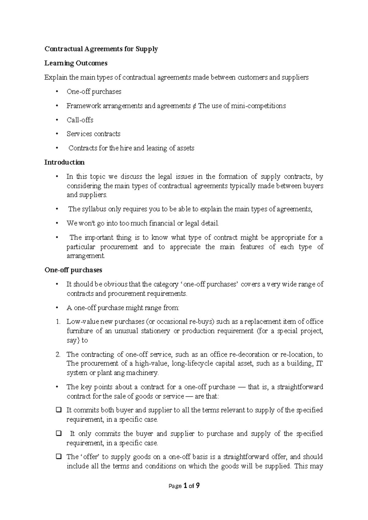 Contractual Agreements for Supply: Key Types and Frameworks - Studocu