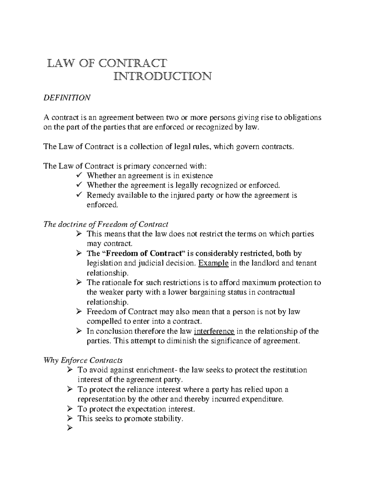 1740396662014 contract notes 2025 - LAW OF CONTRACT INTRODUCTION ...