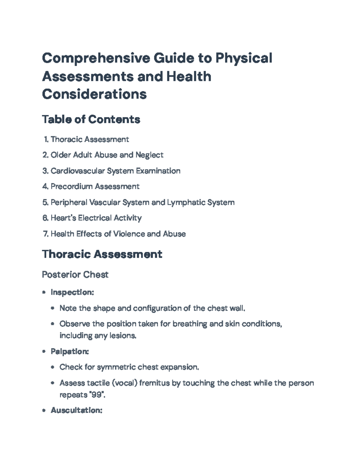 Comprehensive Guide to Physical Assessments and Health Considerations ...