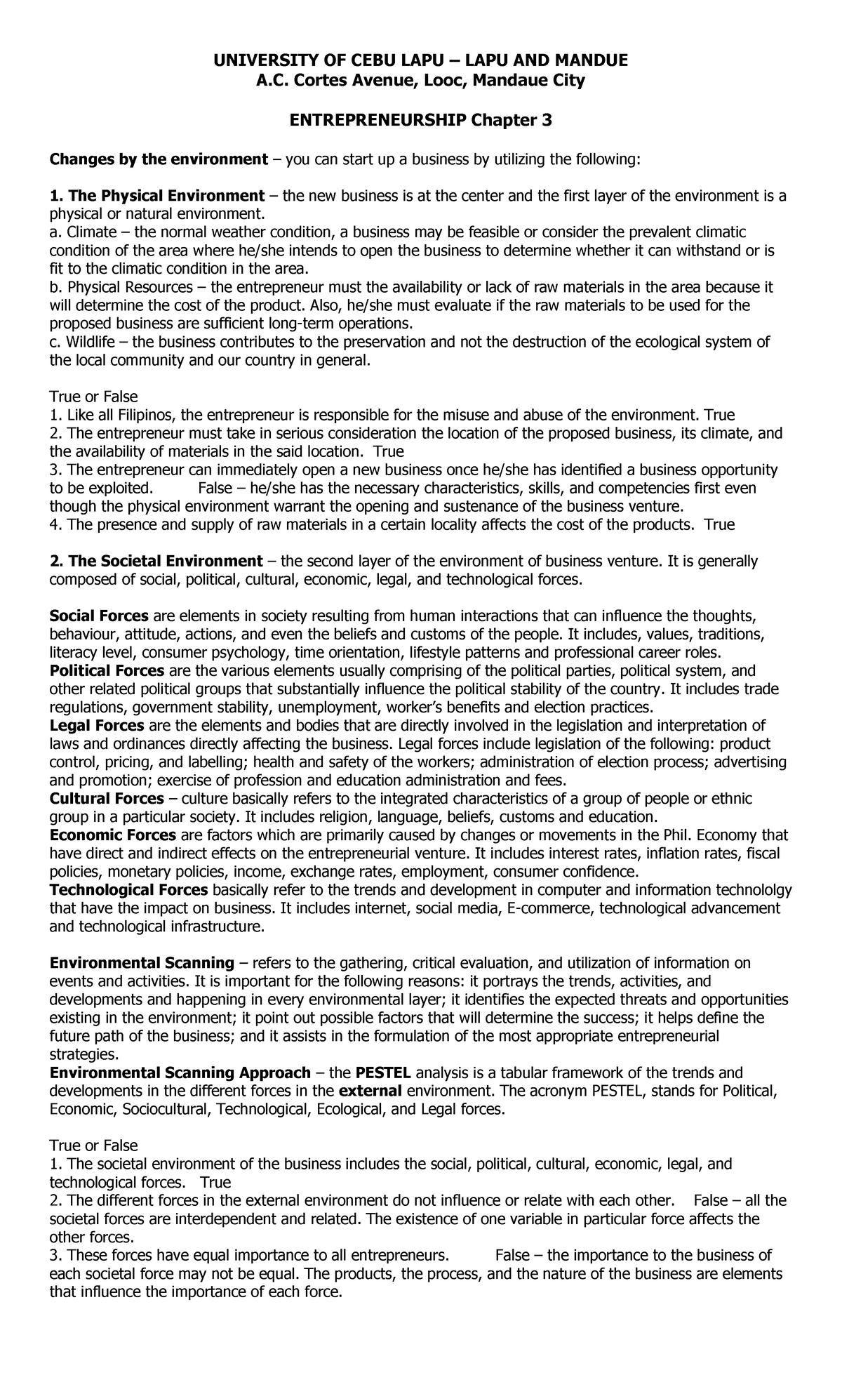 Entrepreneurship CH-3: Exploring Environmental Impacts on Business ...