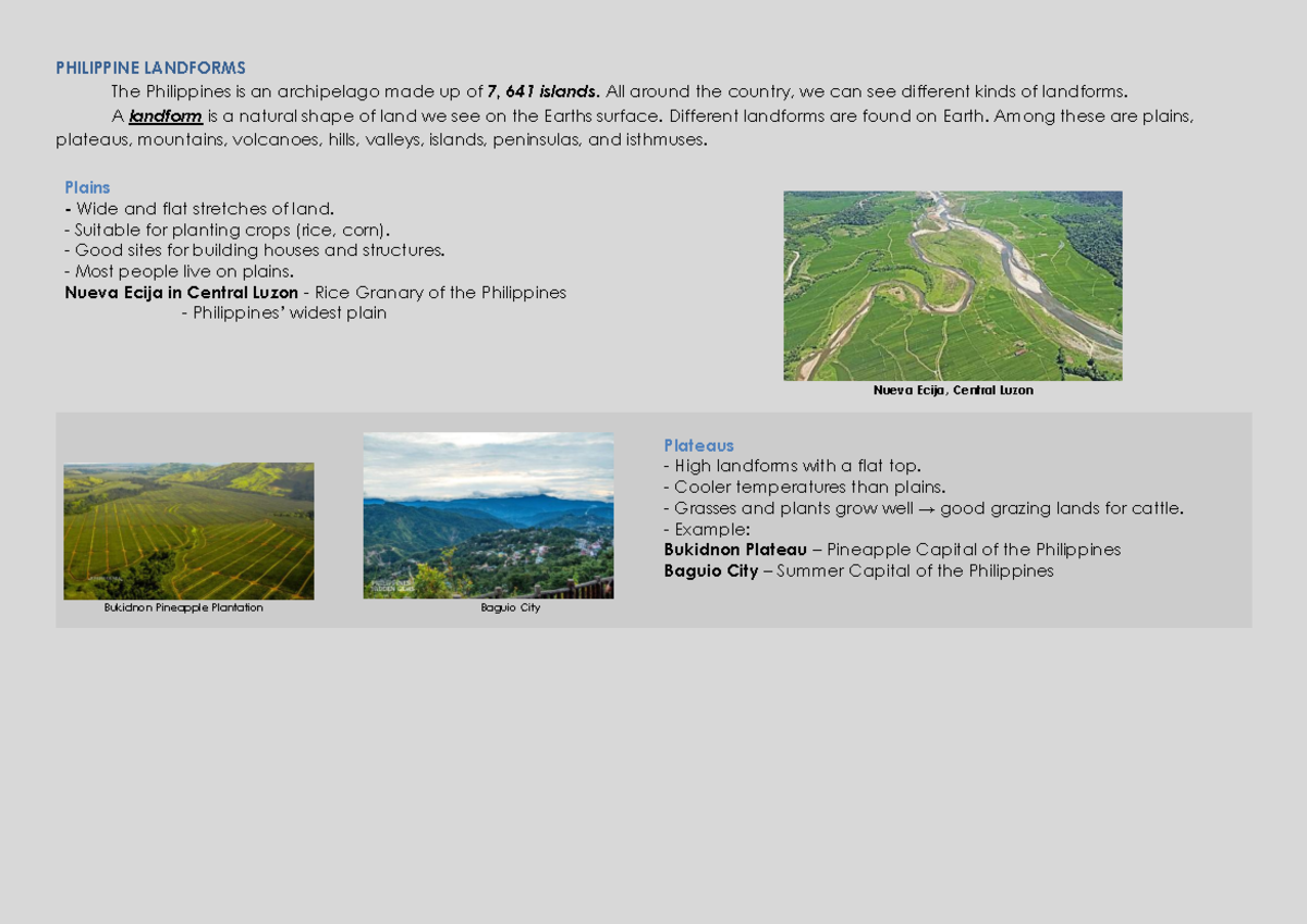 AP 4 - L3 Philippine Landforms: Types and Examples Explained - Studocu
