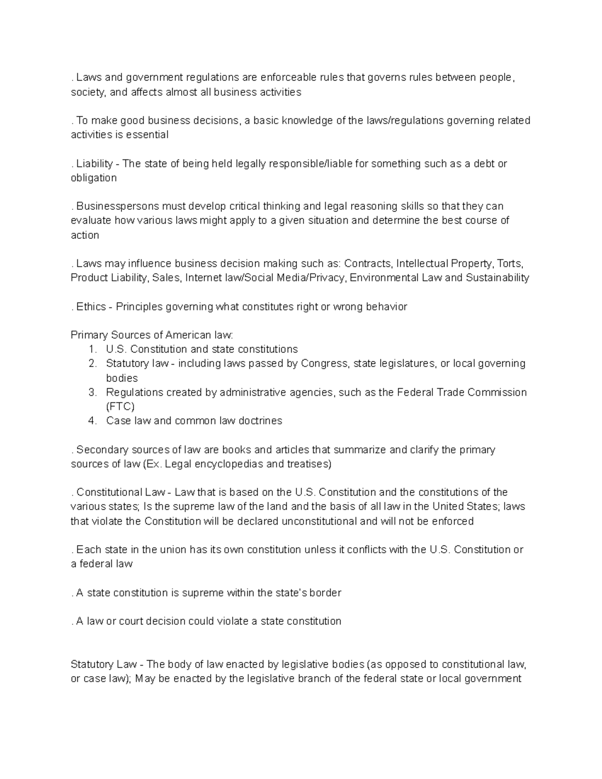 ACCT 261 Chapter 1 - Lecture notes - . Laws and government regulations ...