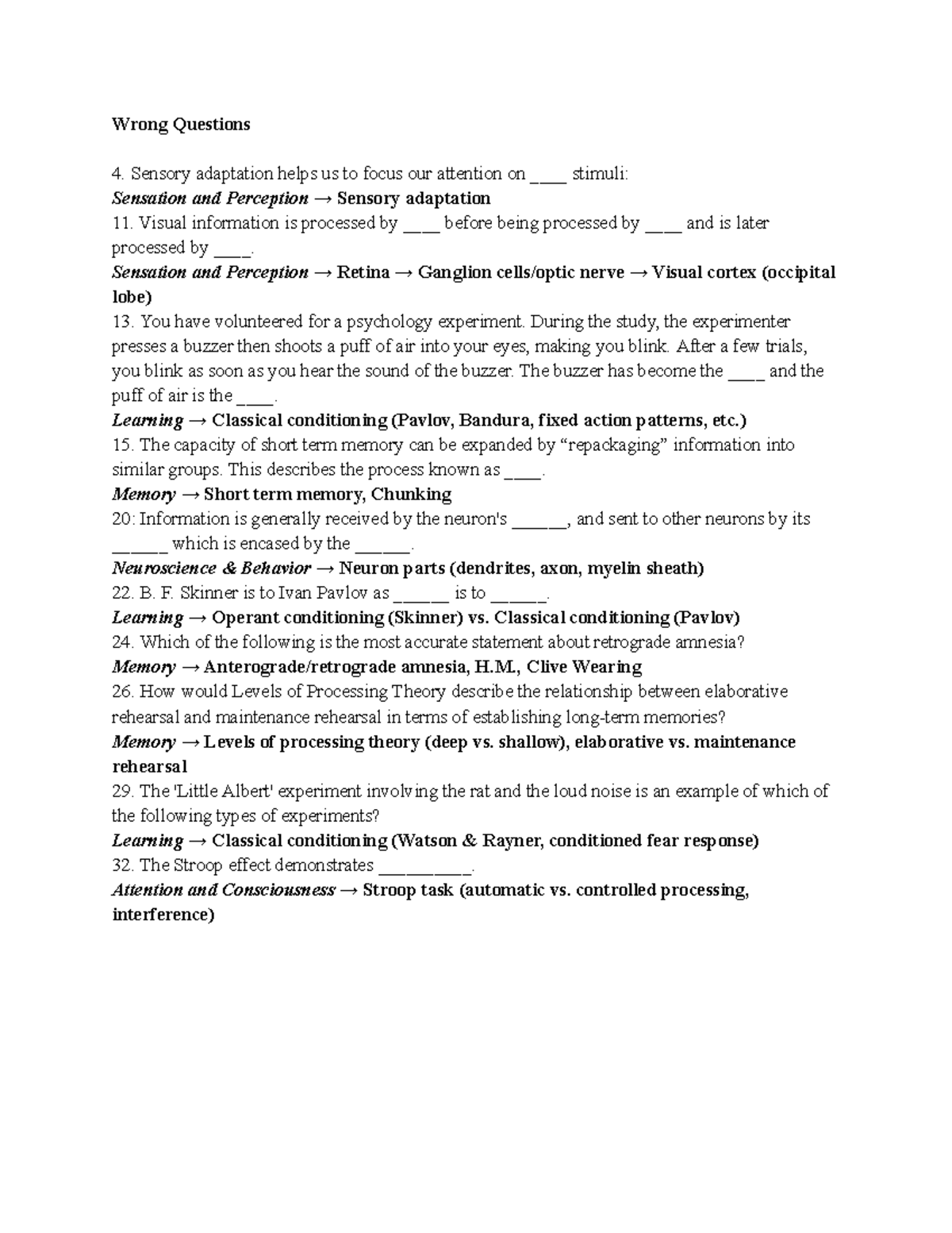 Practice Test 1 Report: Sensation, Perception, and Learning Concepts ...