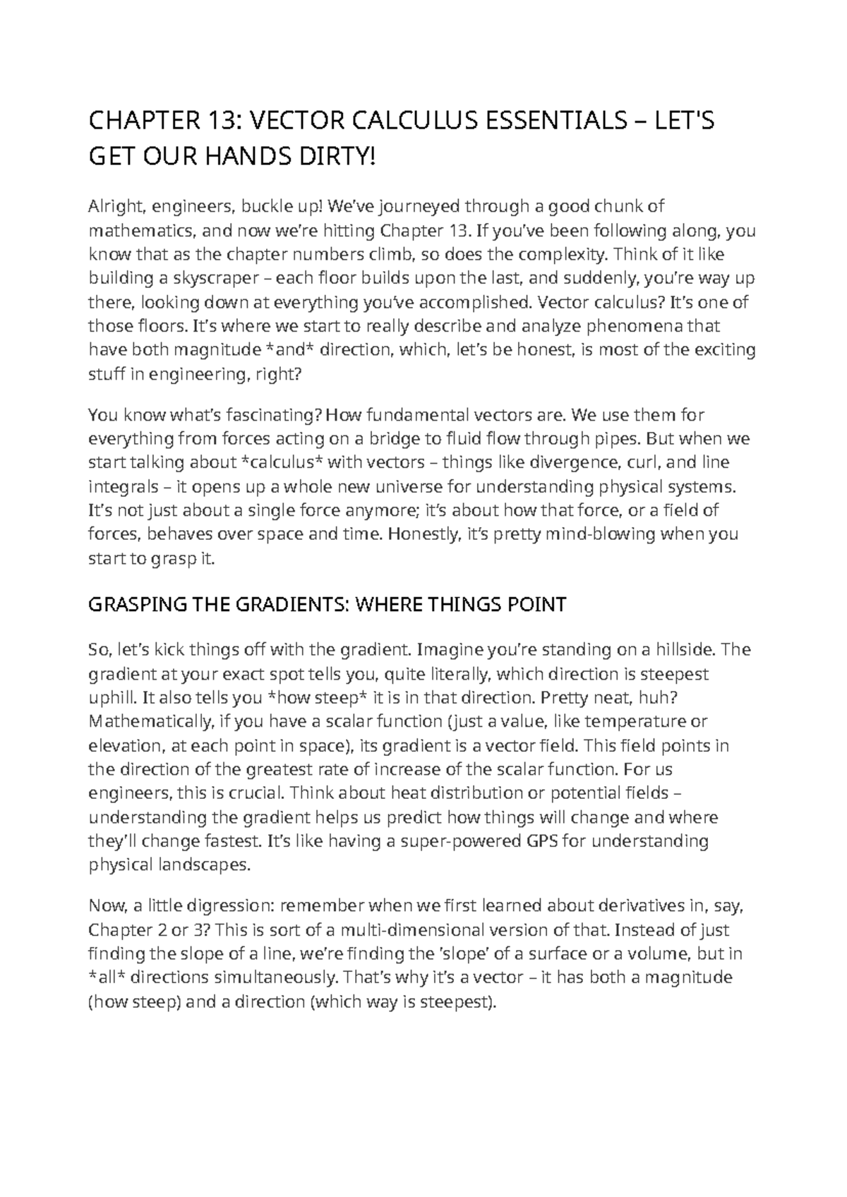 ENGR 101: CHAPTER 13 - VECTOR CALCULUS INSIGHTS & APPLICATIONS - Studocu