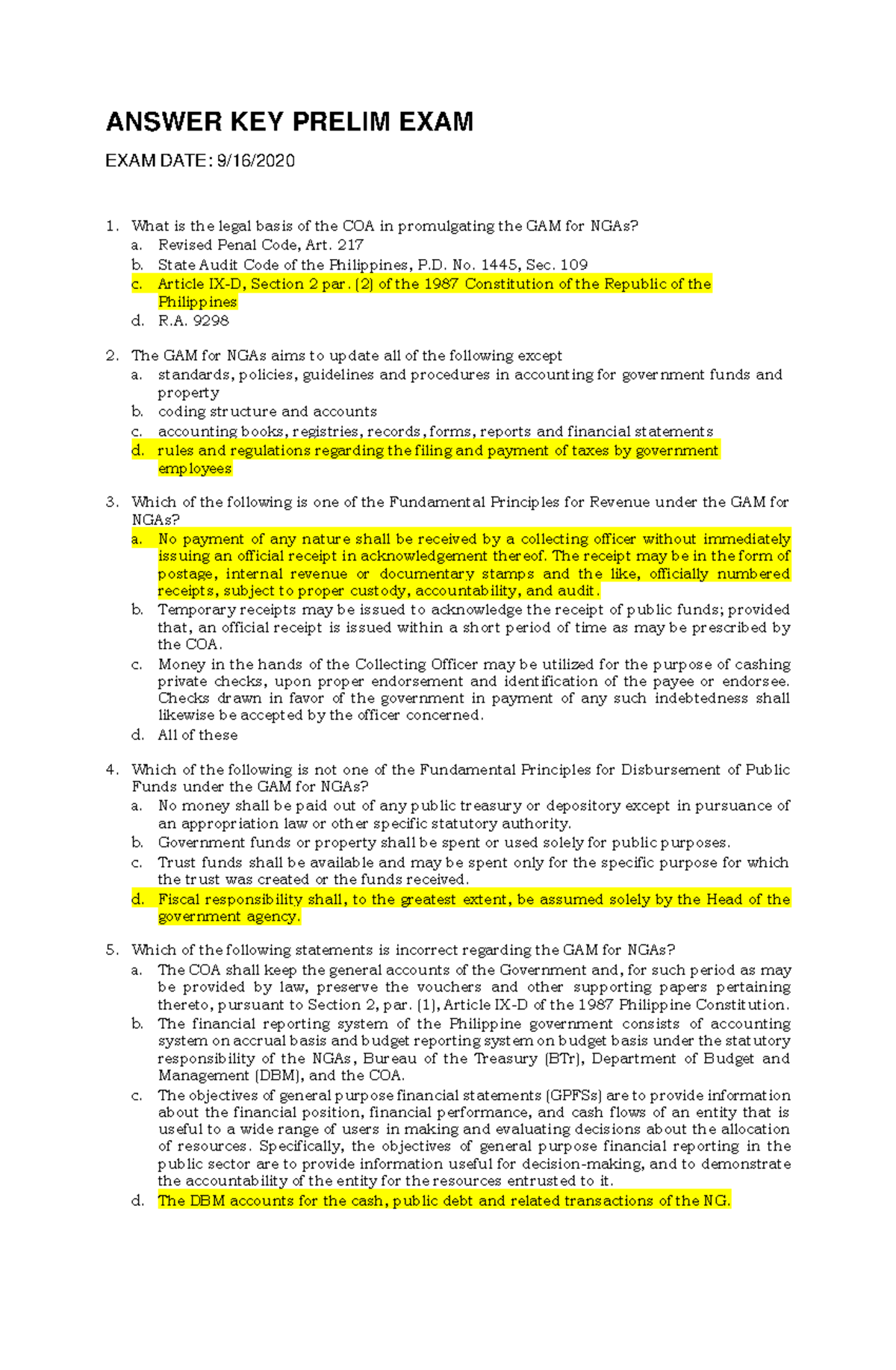 Chapter 15 Government Accounting Prelim Exam Answer Key - Studocu