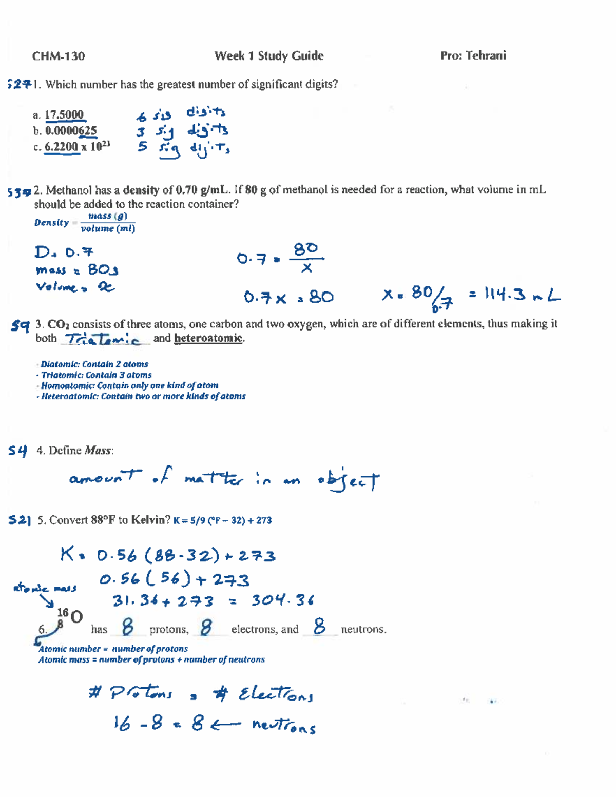 CHM130 Week 1 Study Guide and Notes: Significant Digits & More - Studocu