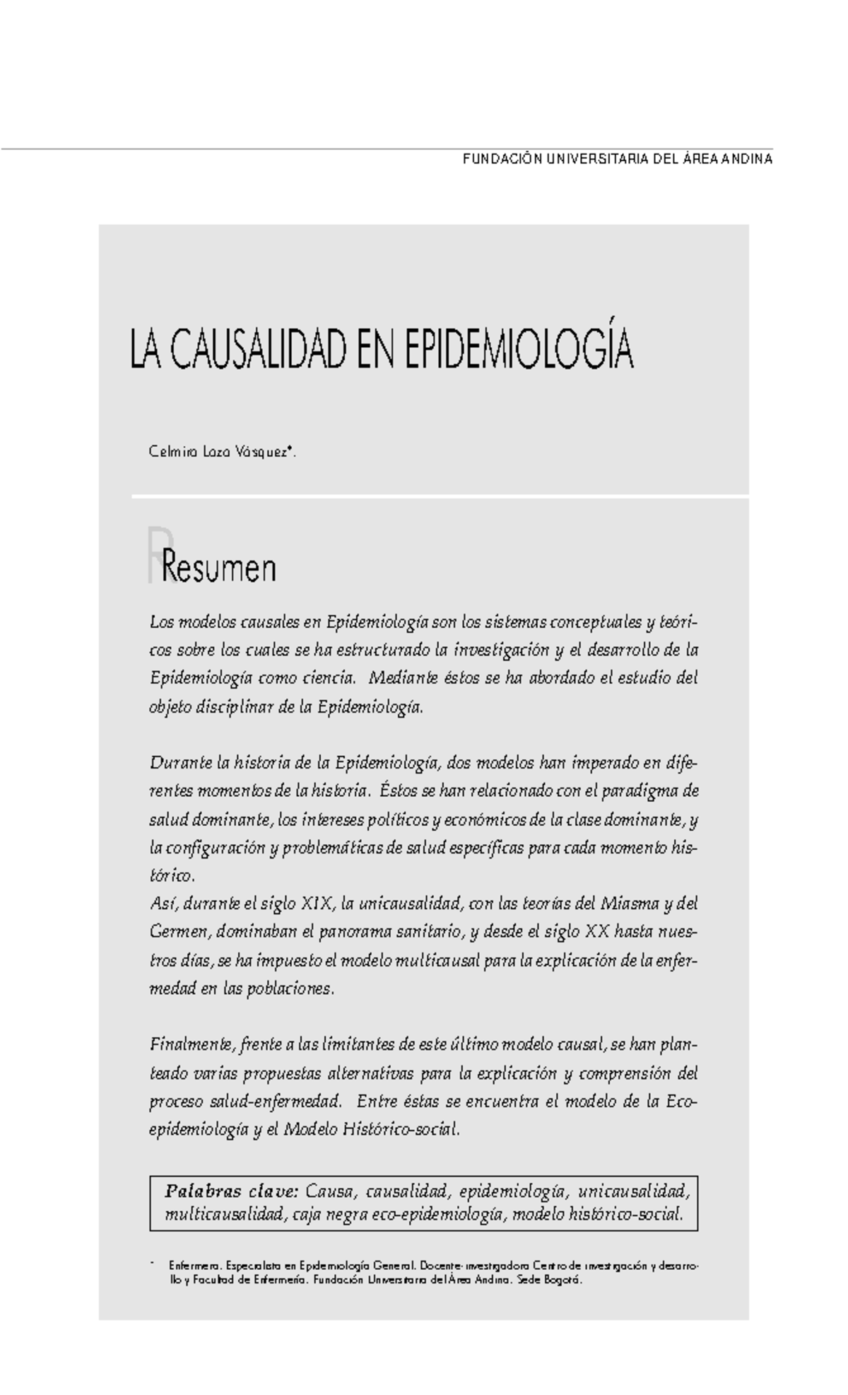 Causalidad en Epidemiología: Modelos Unicausal y Multicausal - Studocu