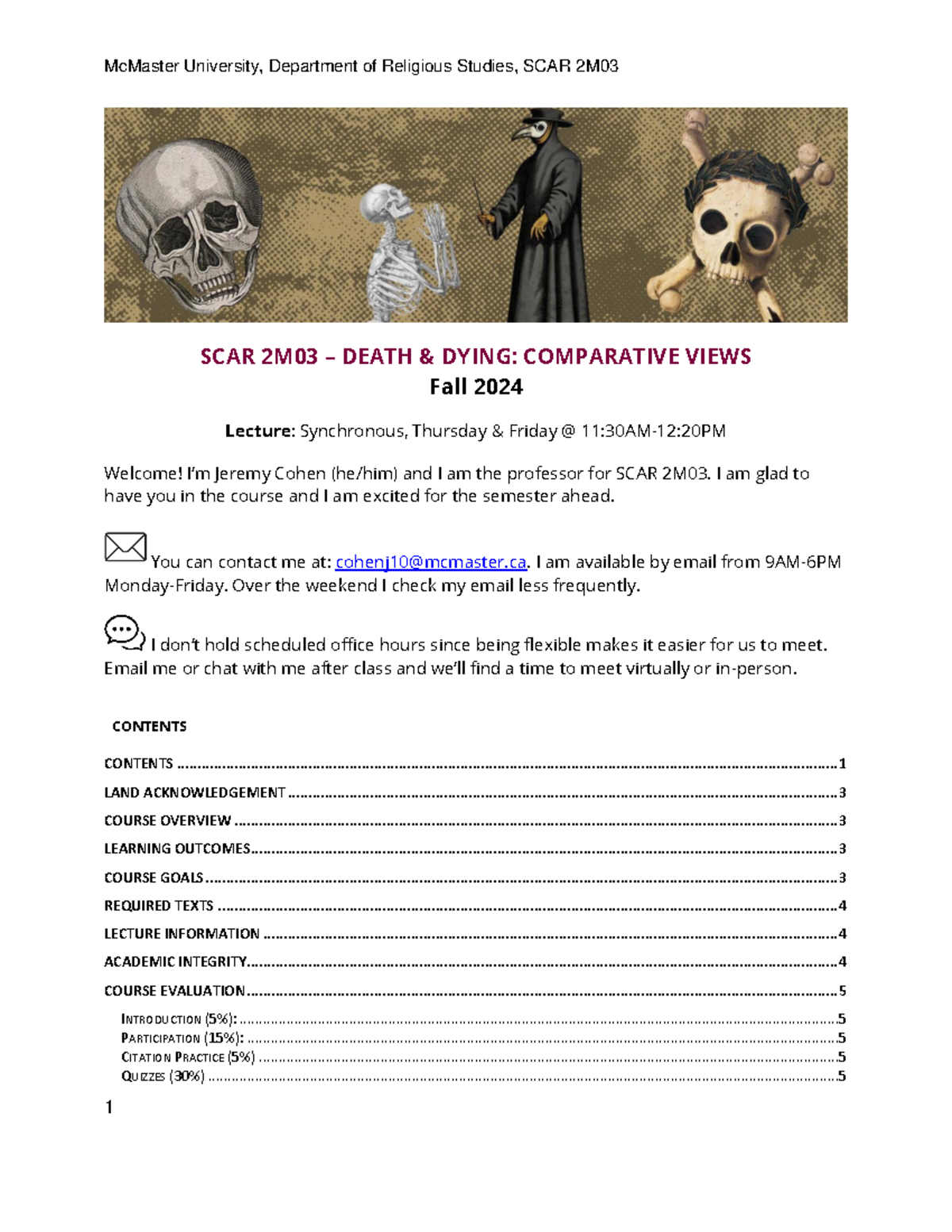 SCAR 2M03 Death & Dying: Comparative Views Fall 2024 Course Overview ...