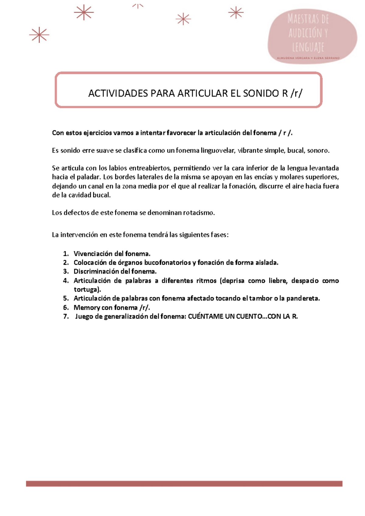 Actividades para la Articulación del Fonema R: Ejercicios y Juegos ...
