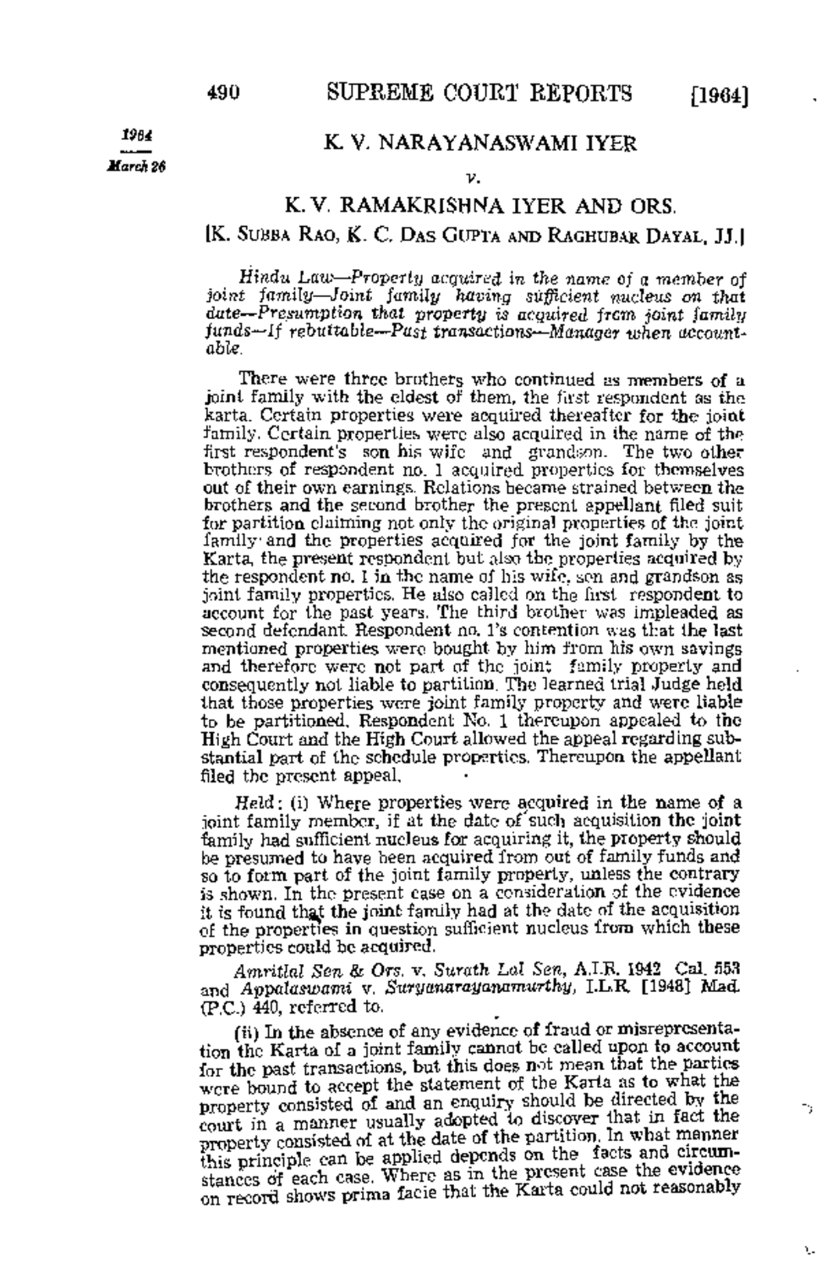 490 1964 Supreme Court Case: K. V. Narayanaswami Iyer v. K. V ...