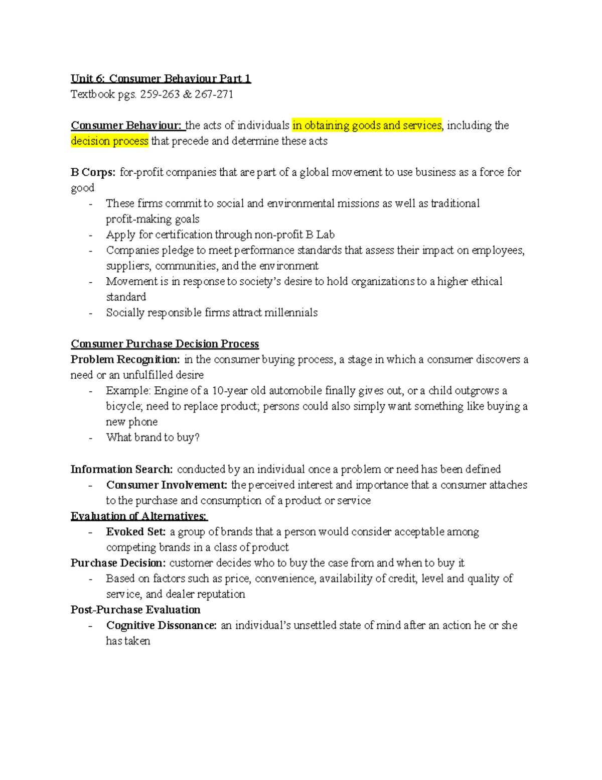 MOS 1021B Unit 6 Notes and Terms - Unit 6: Consumer Behaviour Part 1 ...