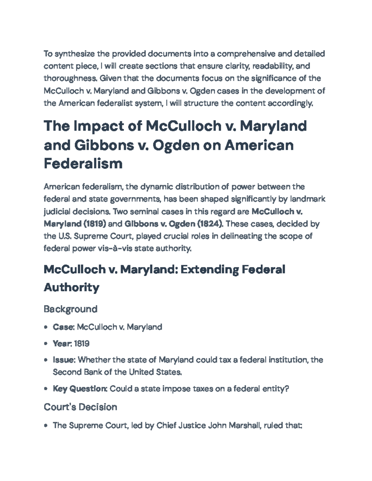 Understanding McCulloch v. Maryland & Gibbons v. Ogden: Impact on Fed ...