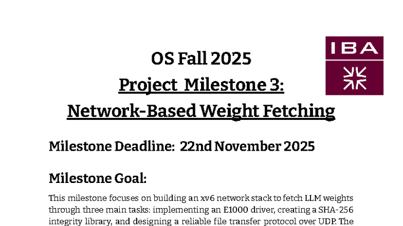 OS Fall 2025 Project Milestone 3: xv6 Network Stack Implementation - Studocu