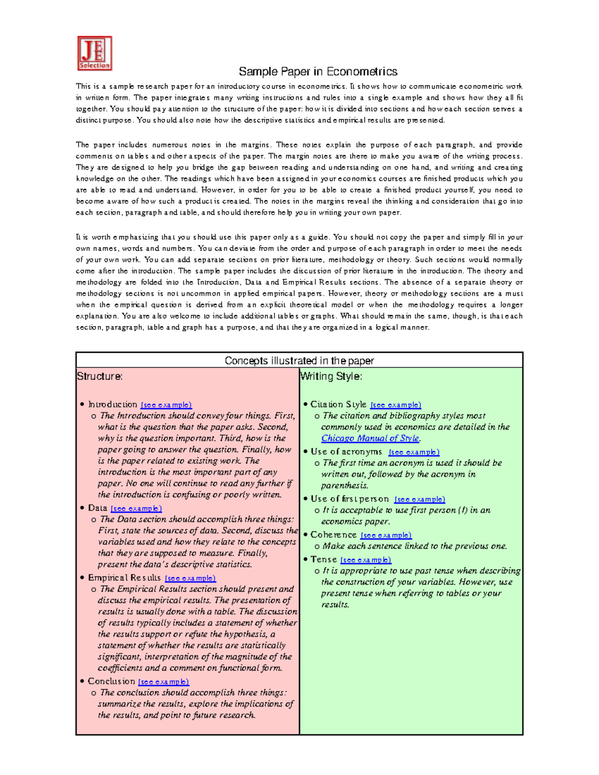 Sample Paper in Econometrics: Writing Guide and Structure - Studocu