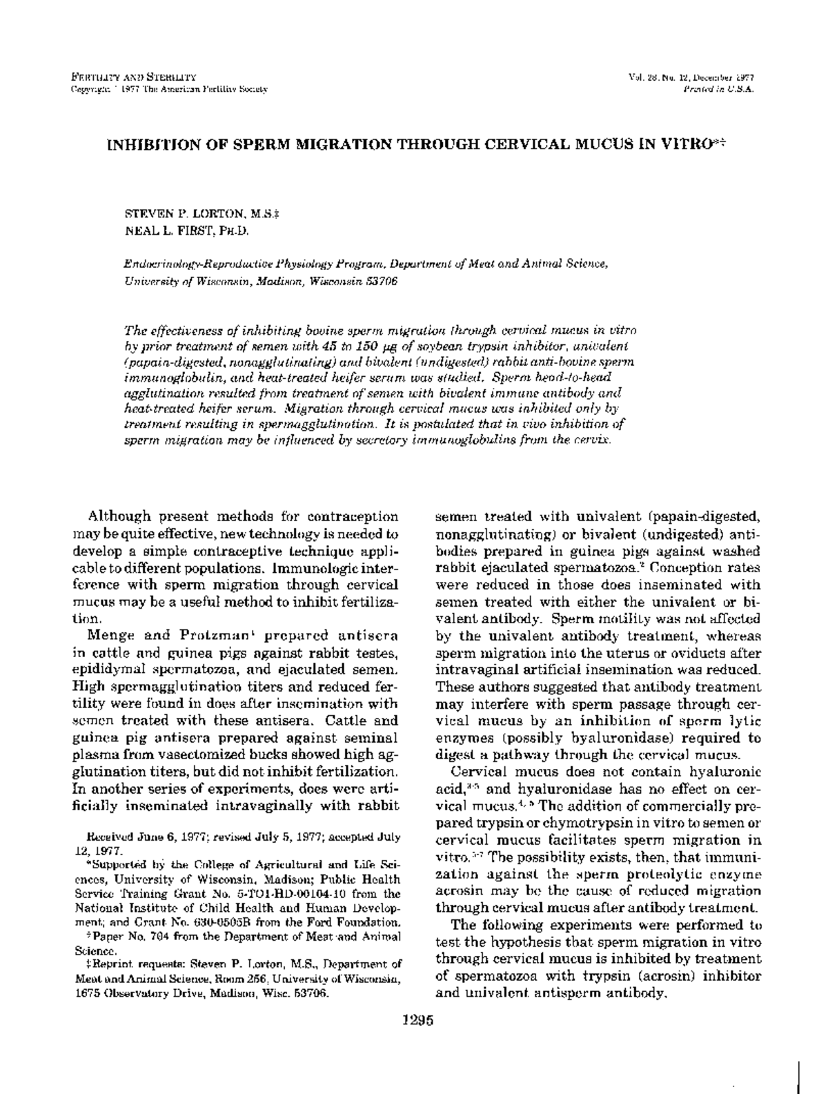 Inhibition of Sperm Migration Through Cervical Mucus: A Study (Vol. 28 ...