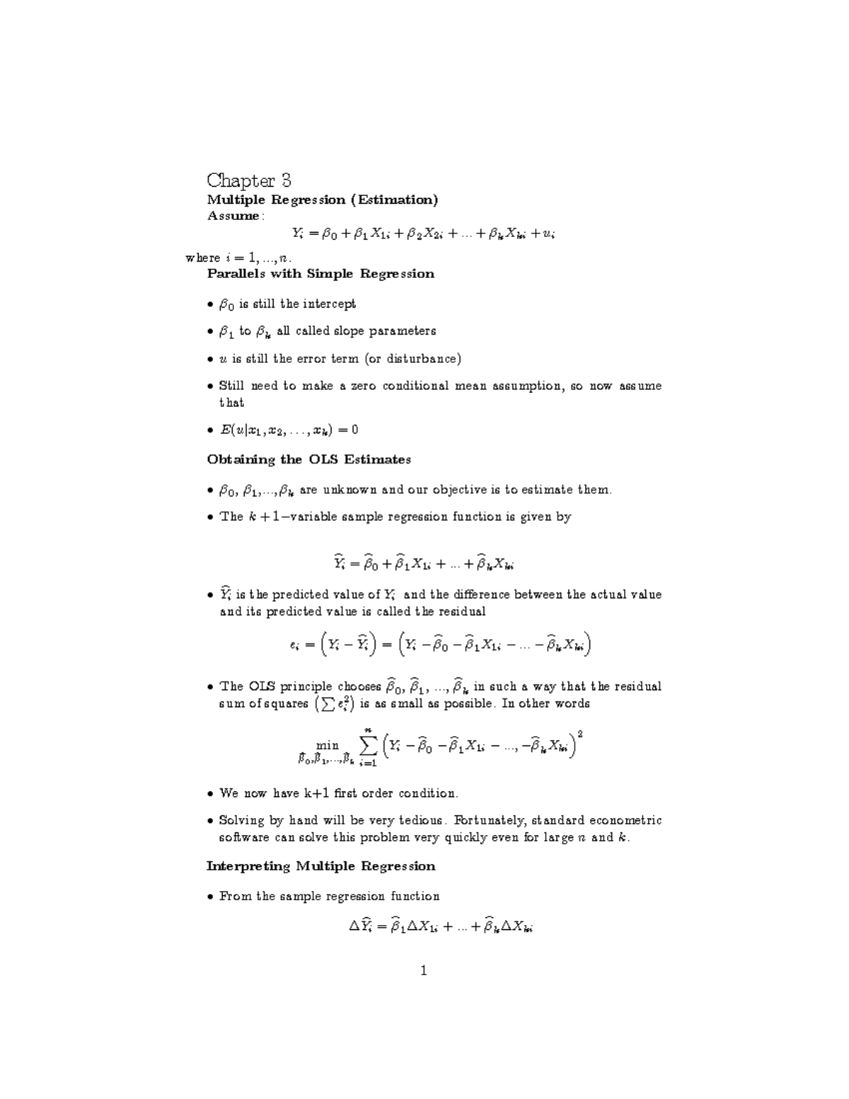 Chapter 3: Multiple Regression Analysis (Estimation) - Metrics Lecture 3 - Studocu