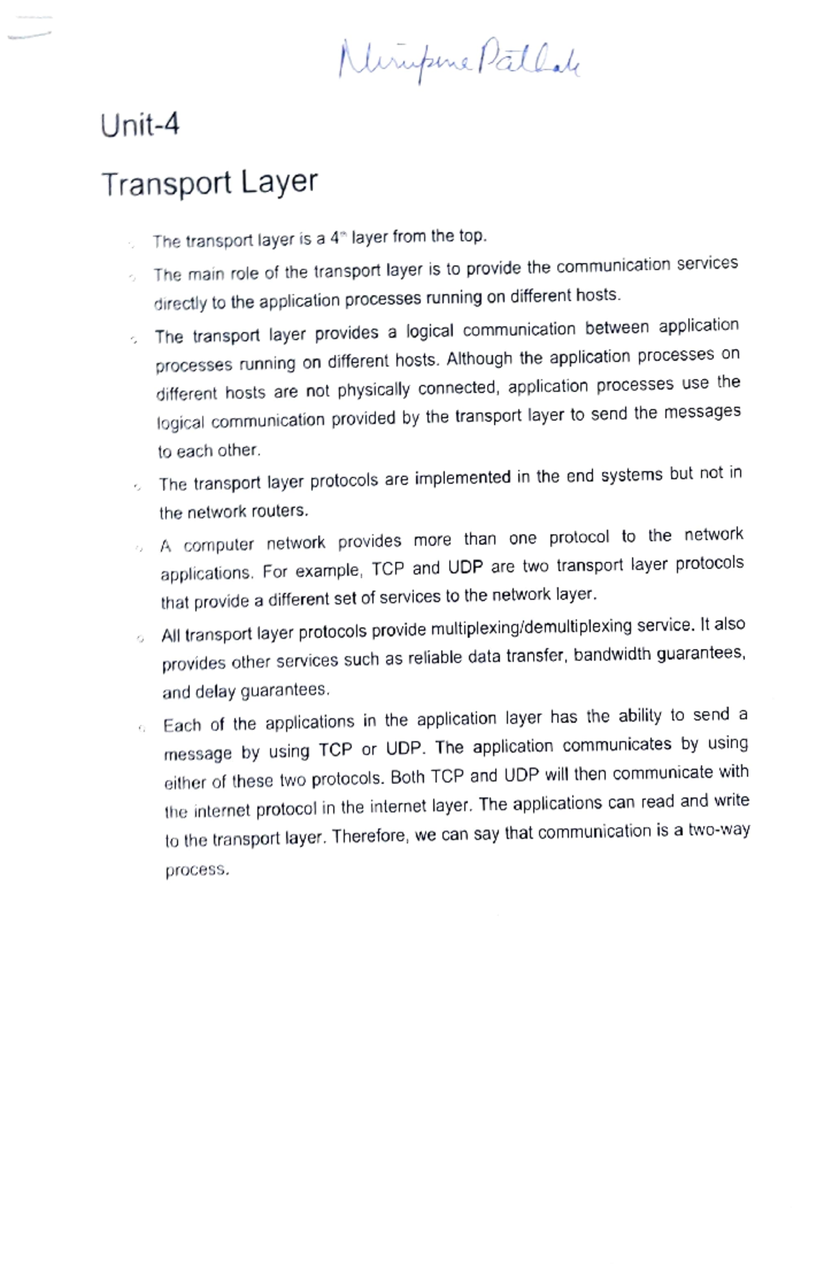 Unit 4 CN - Transport Layer Protocols Overview and Services - Studocu