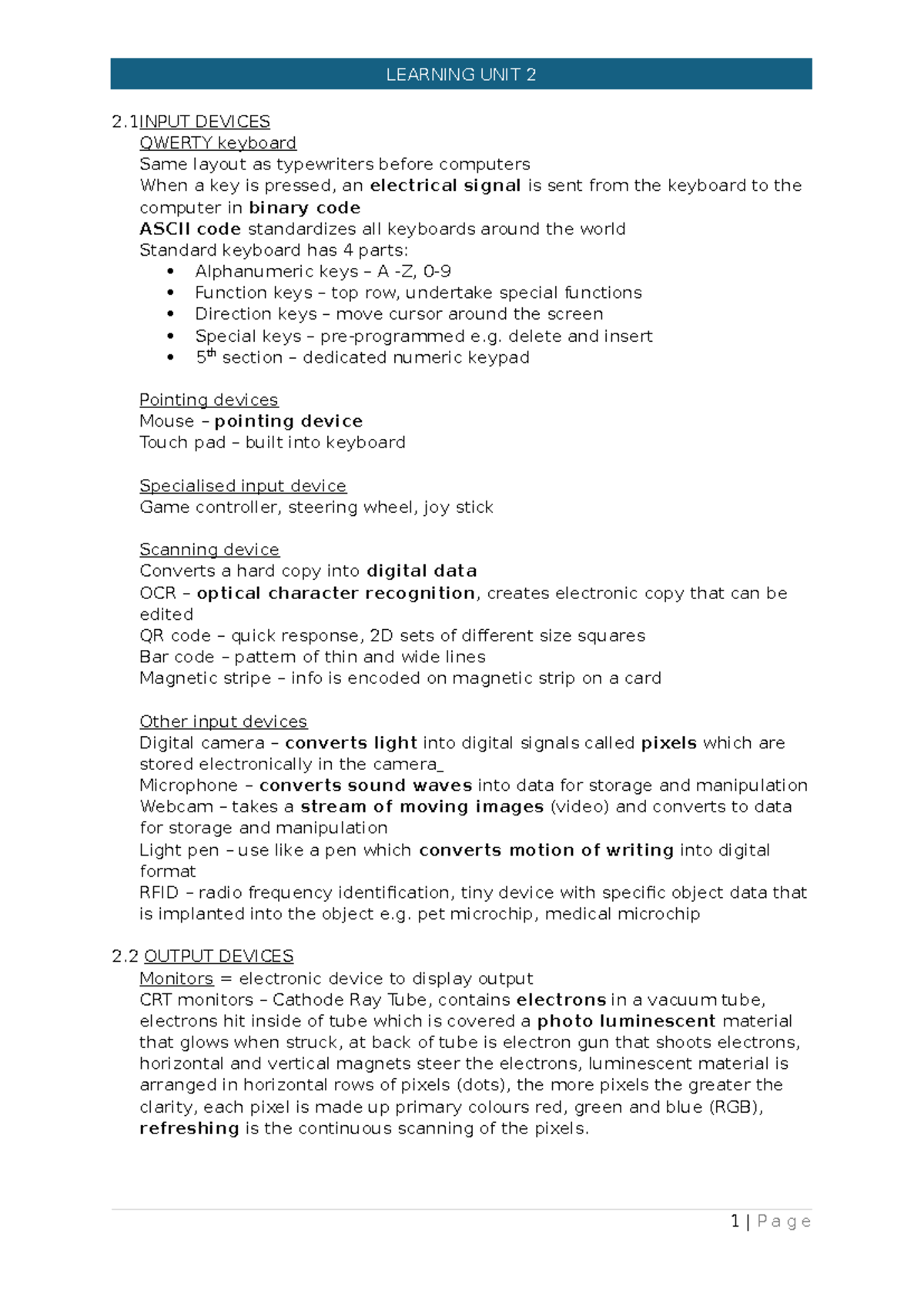 Chapter 2 - Exploring CAT: Input and Output Devices (Grade 10) - Studocu